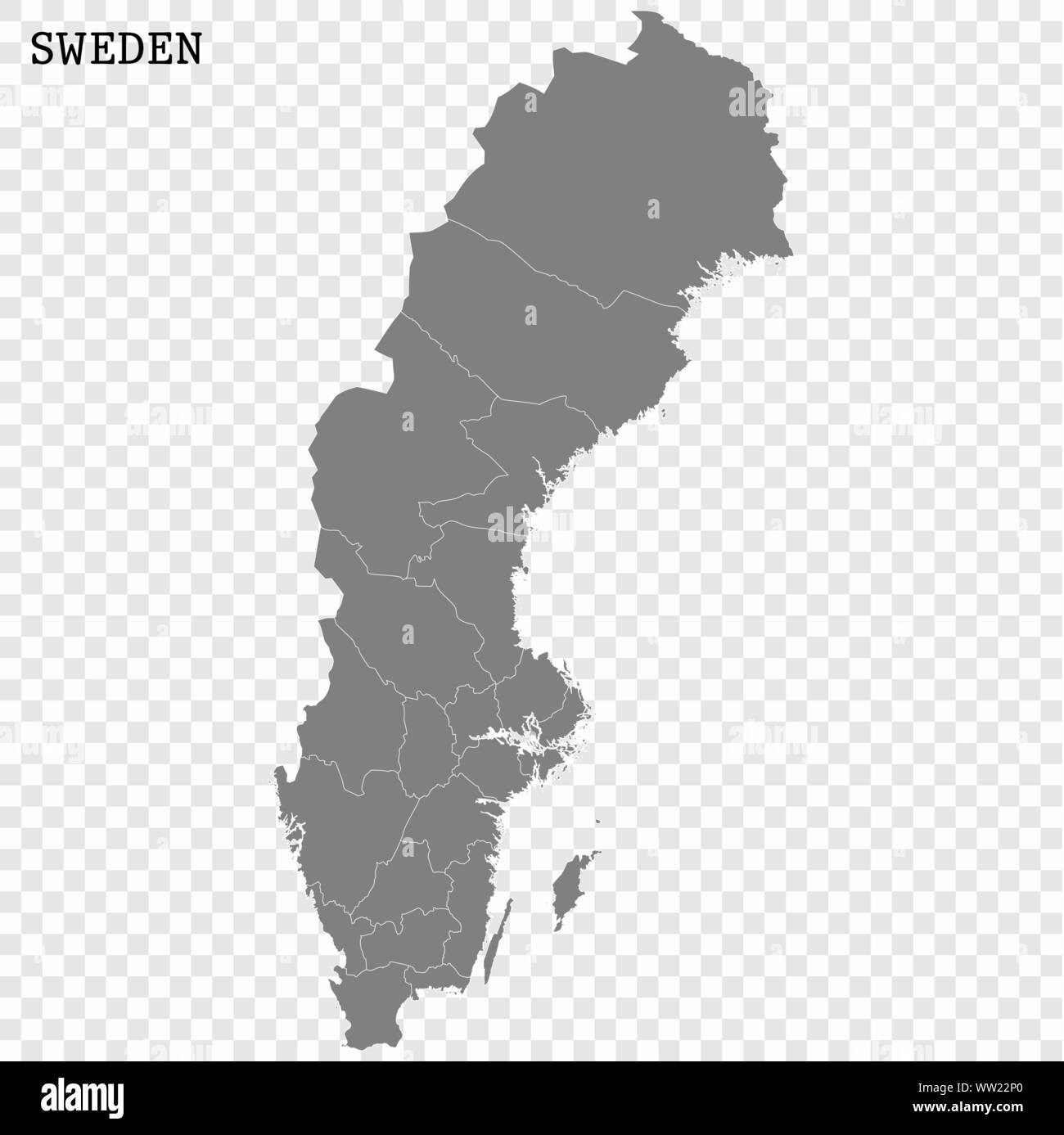 High quality map of Sweden with borders of the regions Stock Vector ...