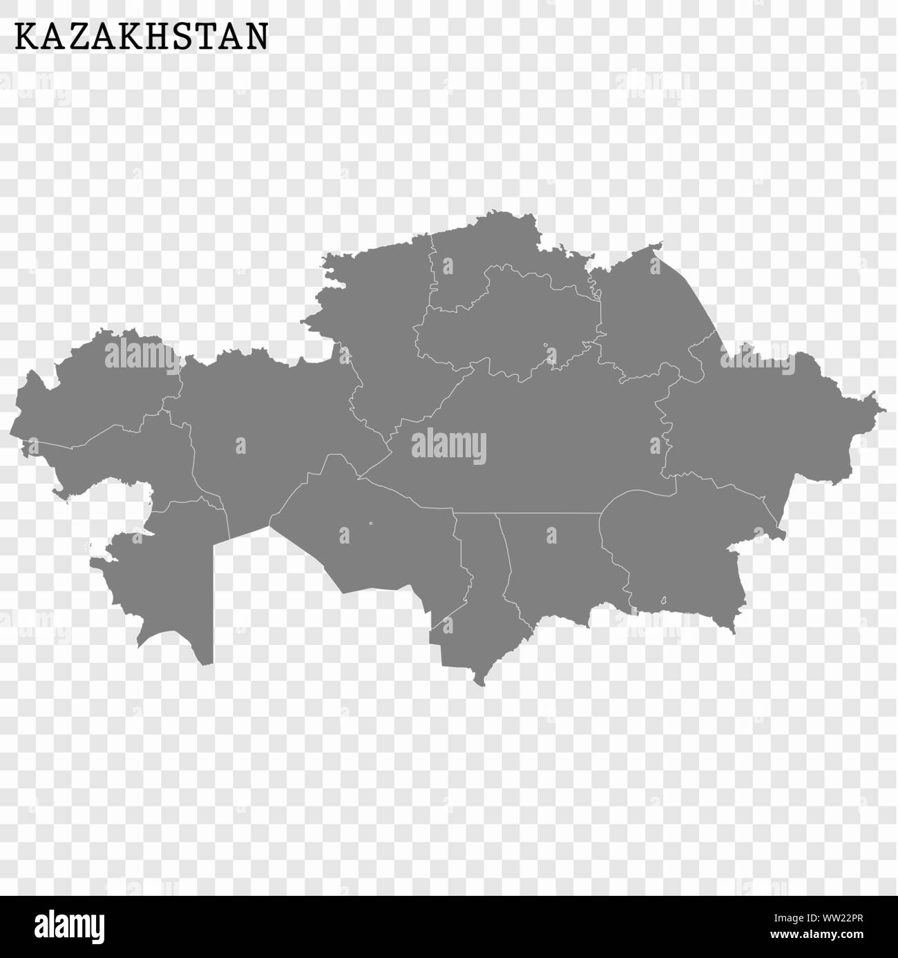 High quality map of Kazakhstan with borders of the regions Stock Vector ...