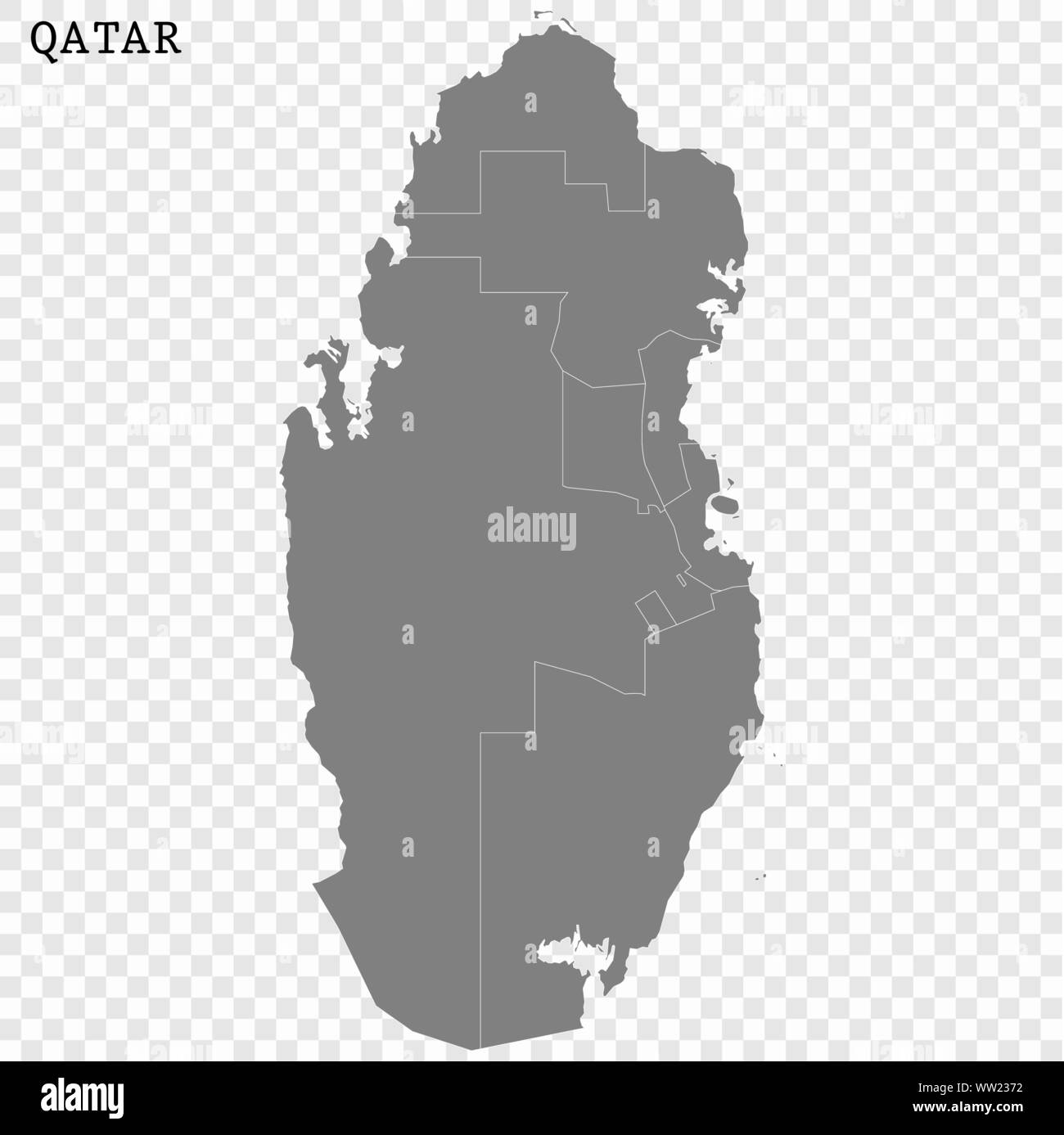 High quality map of Qatar with borders of the regions Stock Vector ...