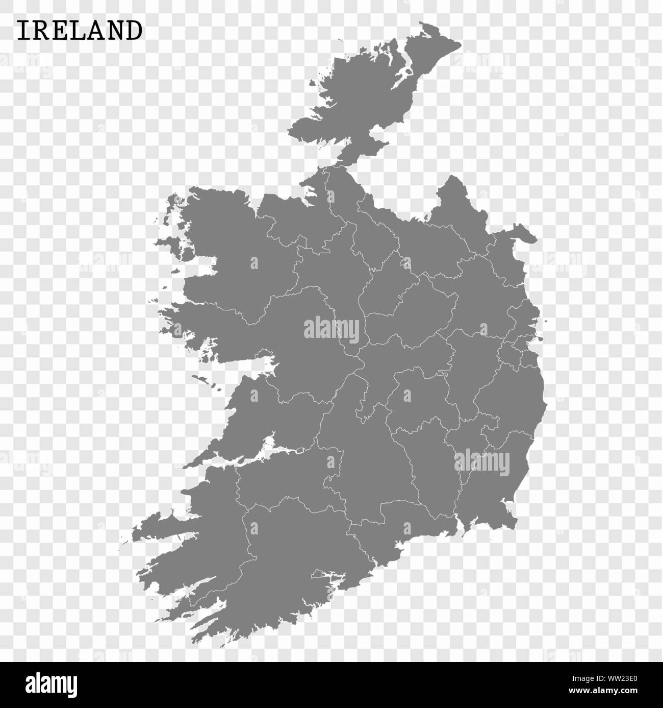High quality map of Ireland with borders of the regions Stock Vector ...