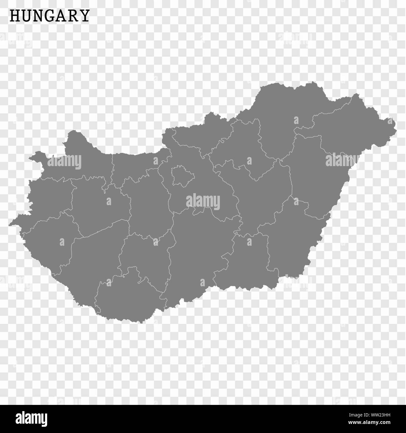 High quality map of Hungary with borders of the regions Stock Vector ...