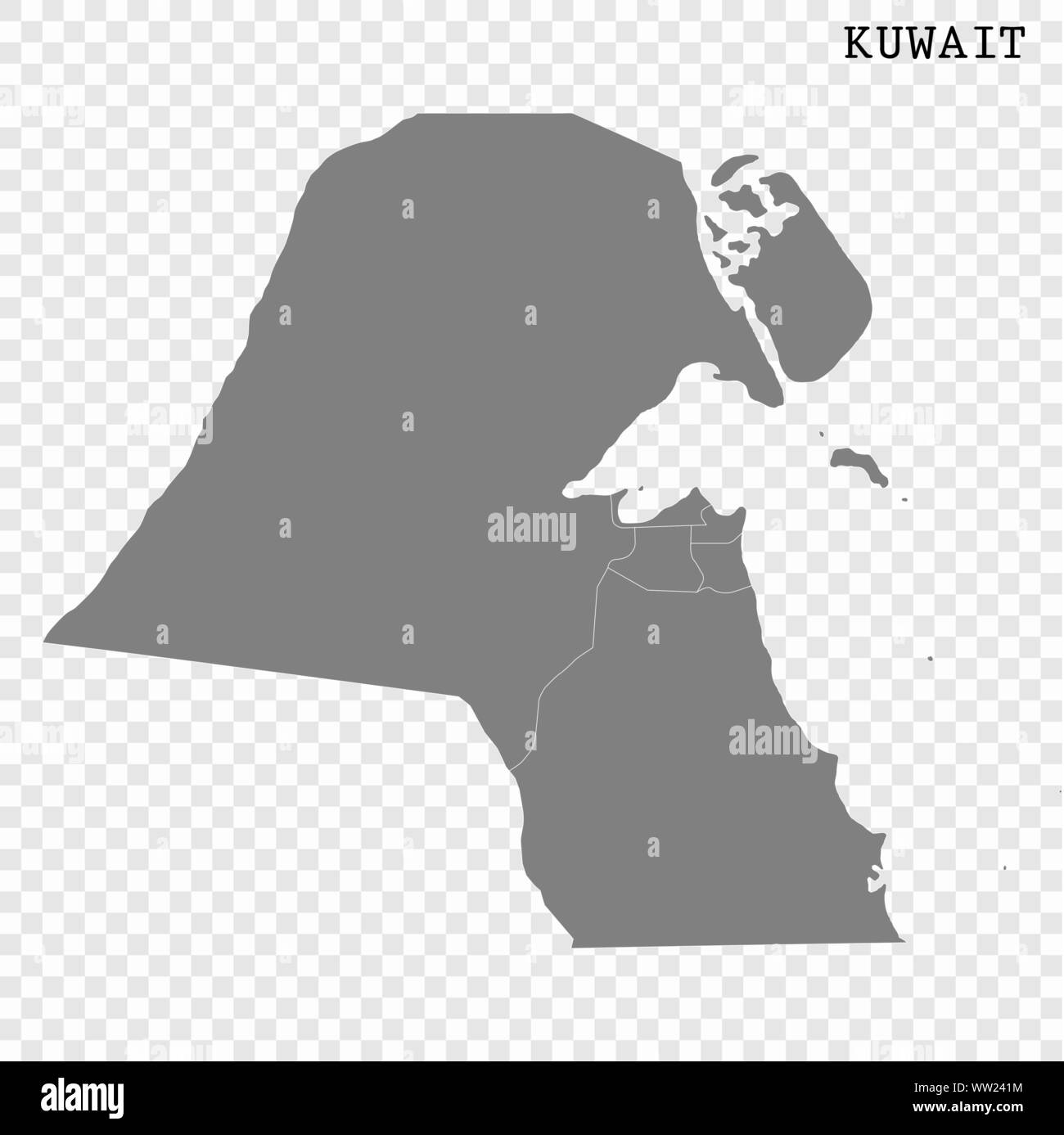 High quality map of Kuwait with borders of the regions Stock Vector ...
