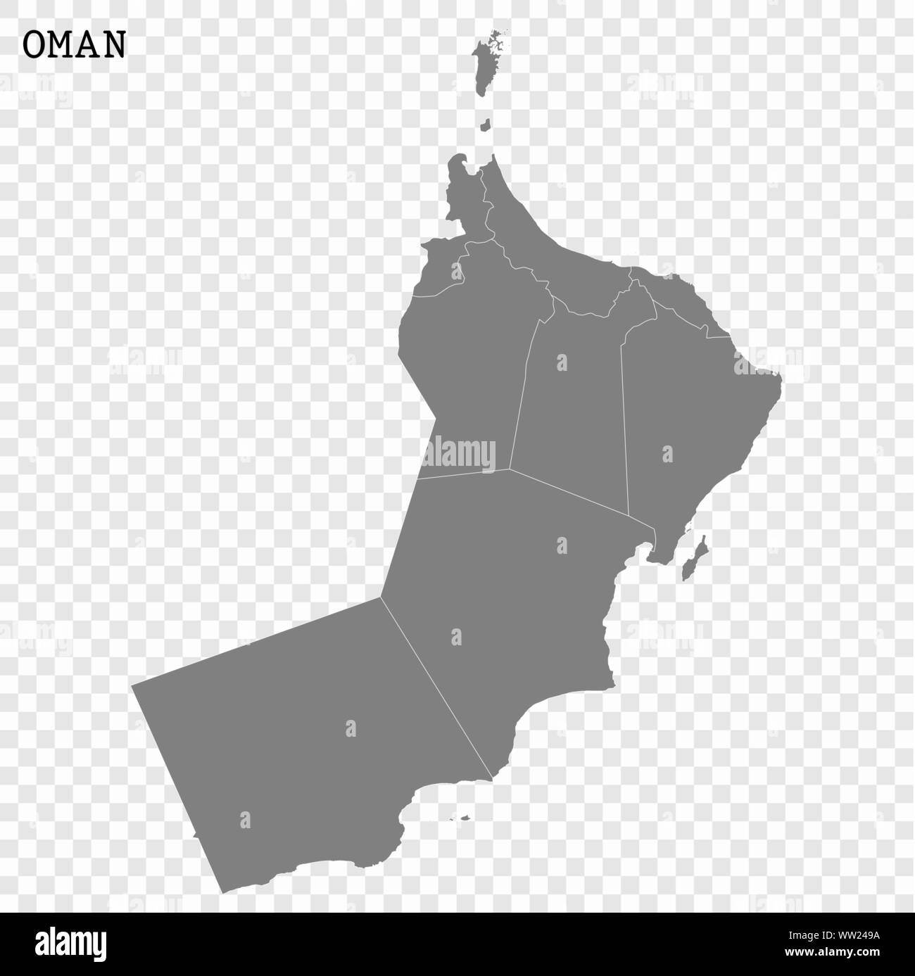 High quality map of Oman with borders of the regions Stock Vector Image ...
