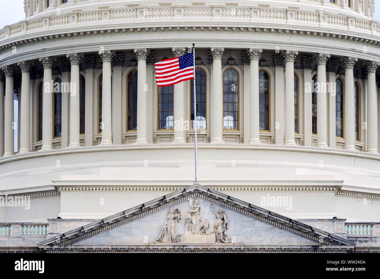 Washington DC Capitol detail with american flag Stock Photo - Alamy