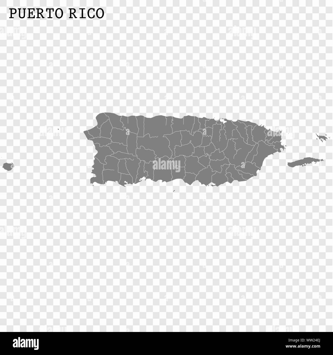 High quality map of Puerto Rico with borders of the regions Stock ...