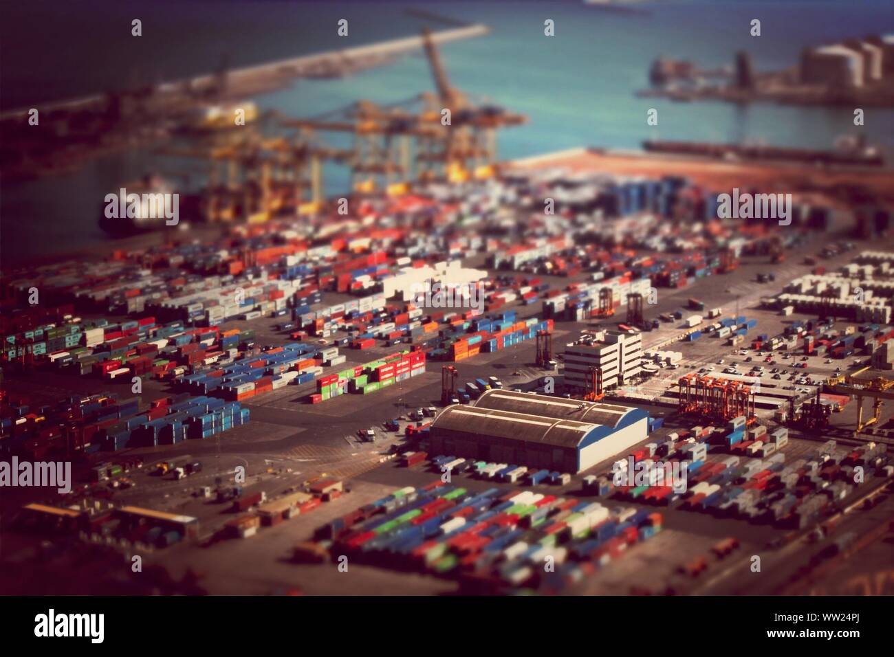 Tilt-shift Image Of Cargo Containers At Harbor Stock Photo - Alamy
