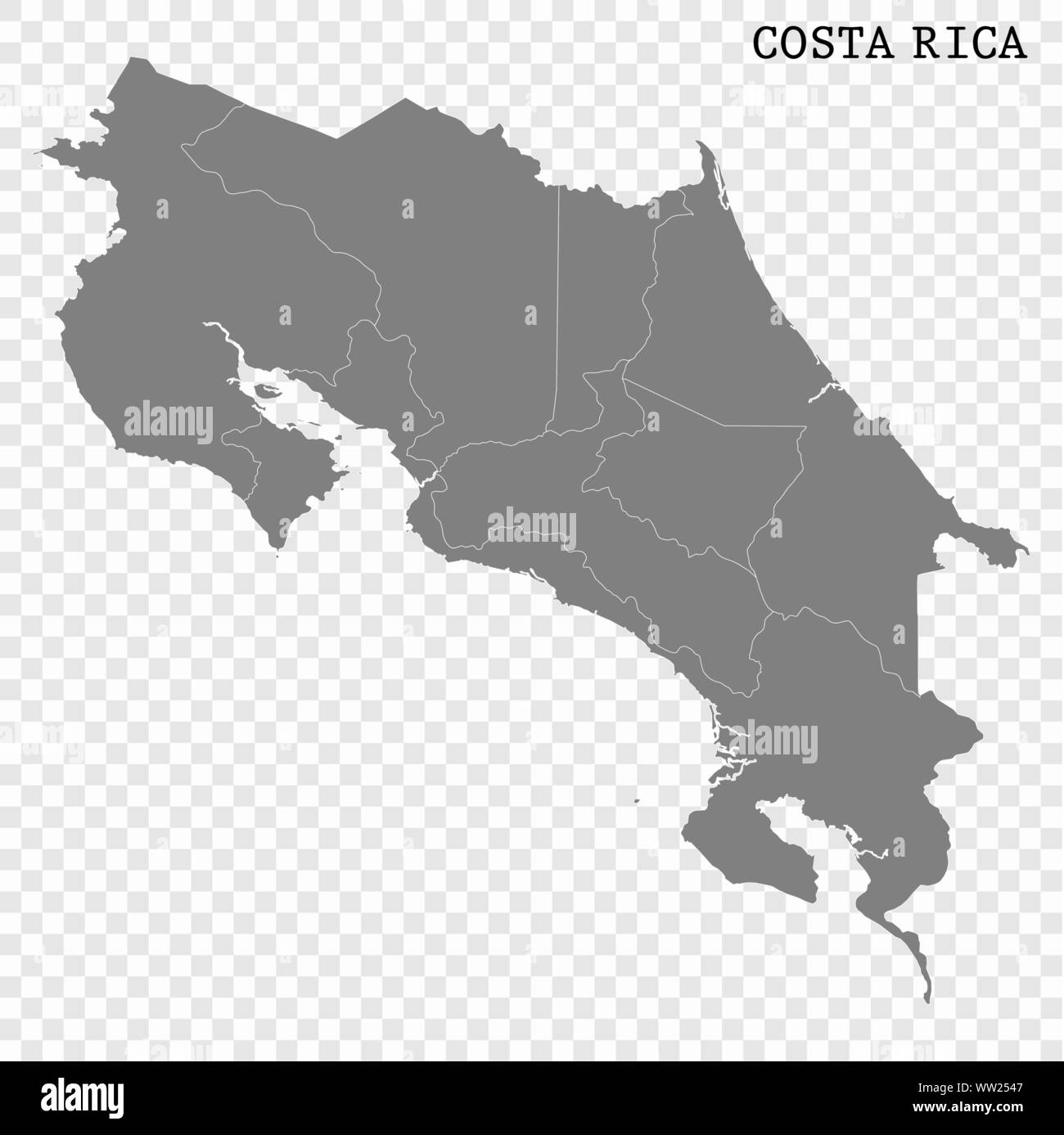 High quality map of Costa Rica with borders of the regions Stock Vector ...