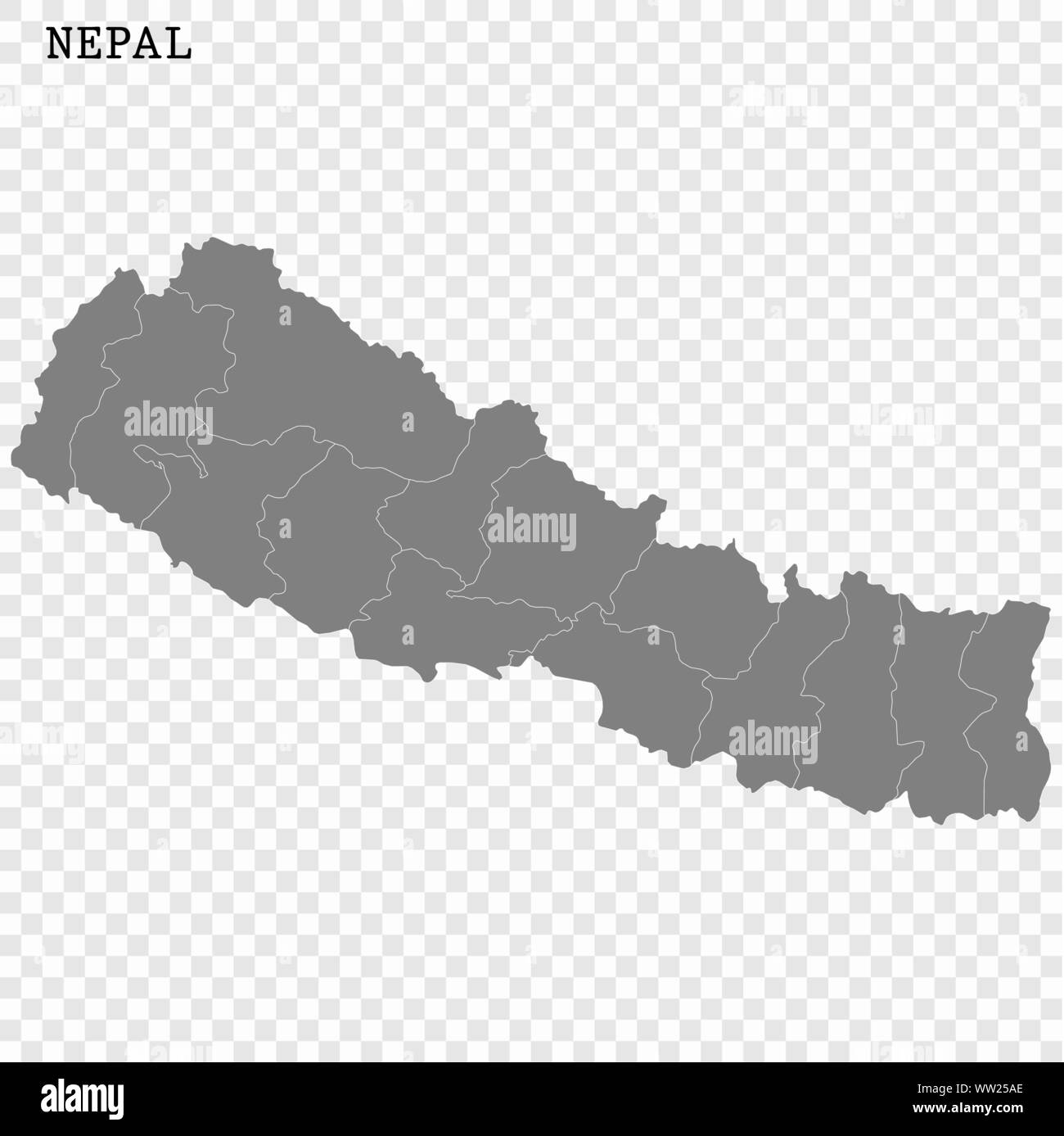 High quality map of Nepal with borders of the regions Stock Vector ...