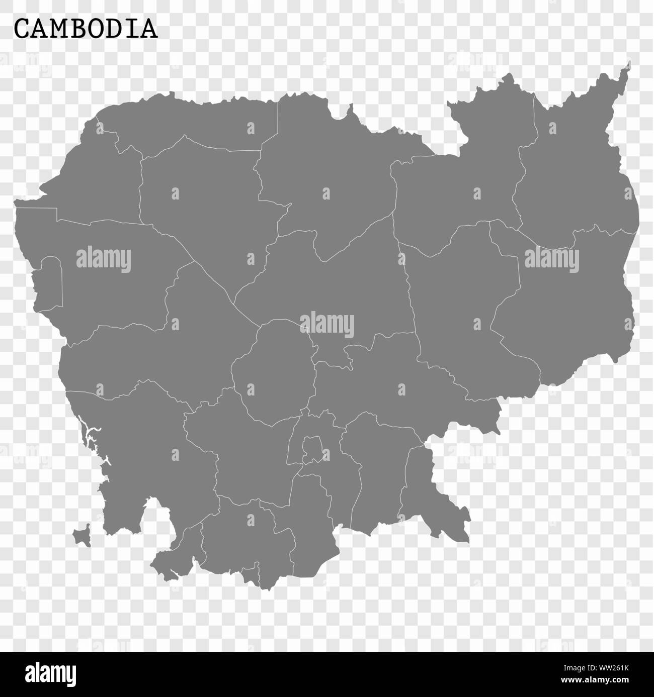 High quality map of Cambodia with borders of the regions Stock Vector ...