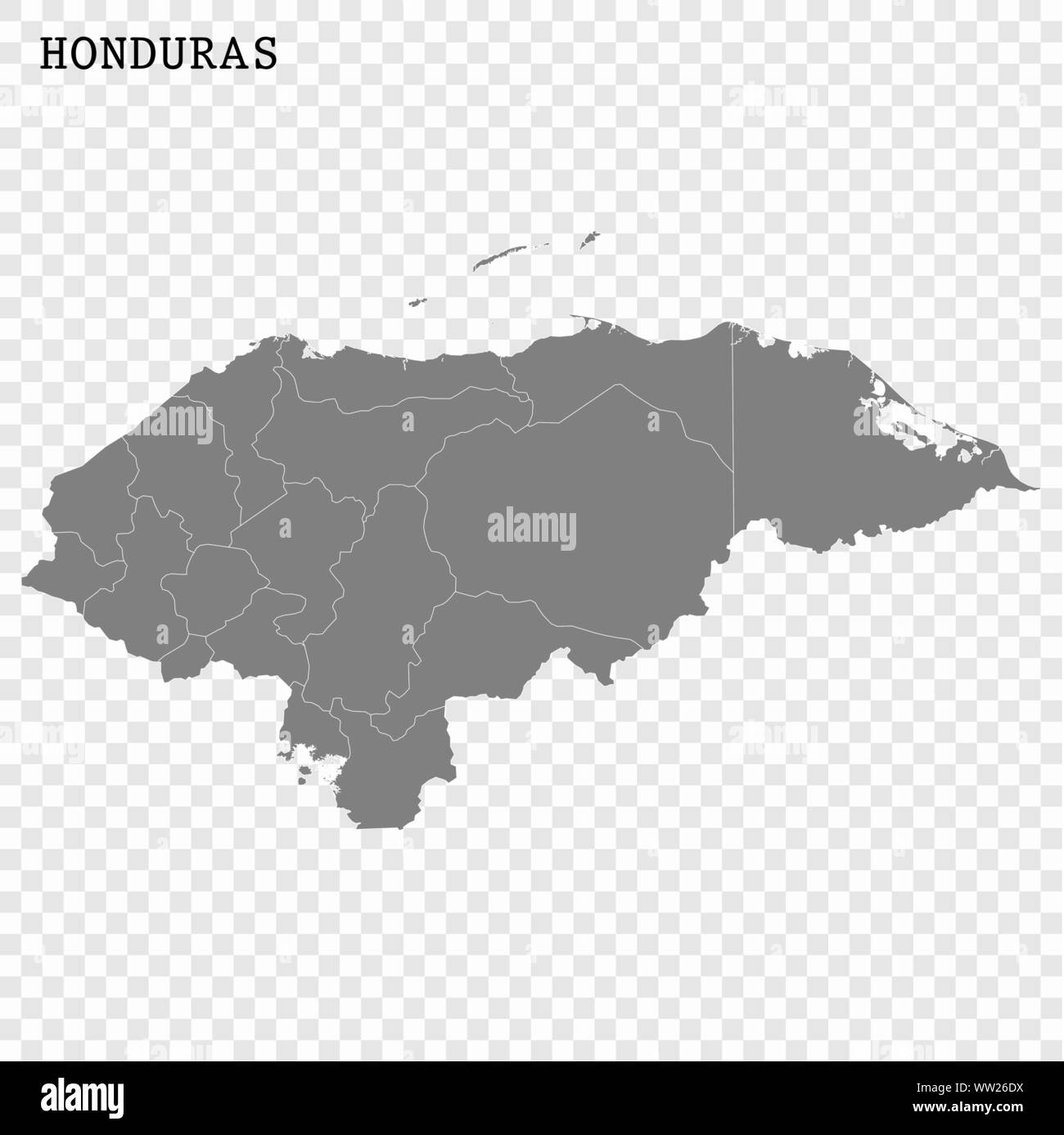 High quality map of Honduras with borders of the regions Stock Vector ...
