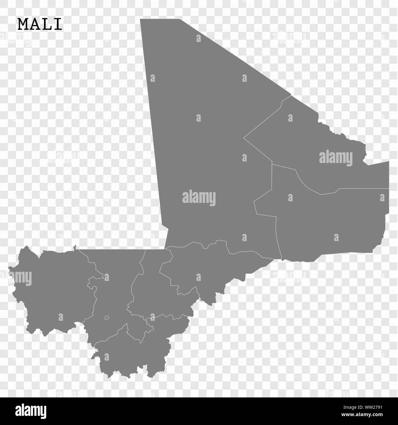 High quality map of Mali with borders of the regions Stock Vector Image ...
