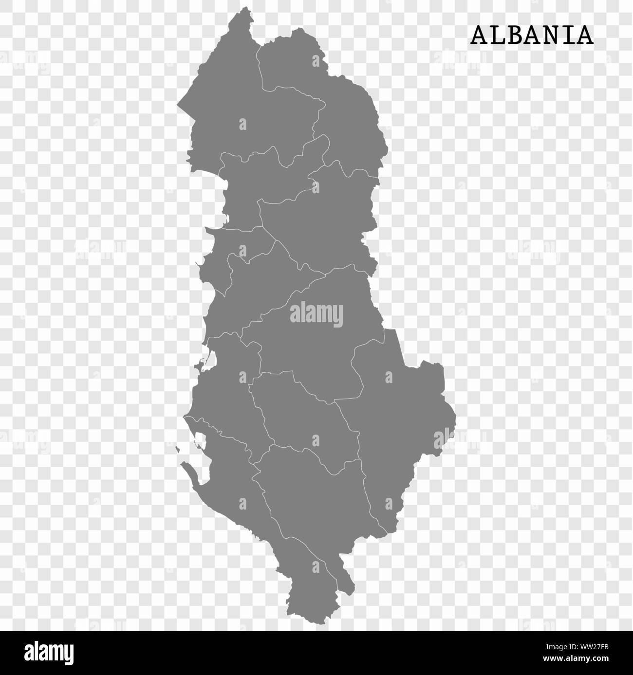 High quality map of Albania with borders of the regions Stock Vector ...
