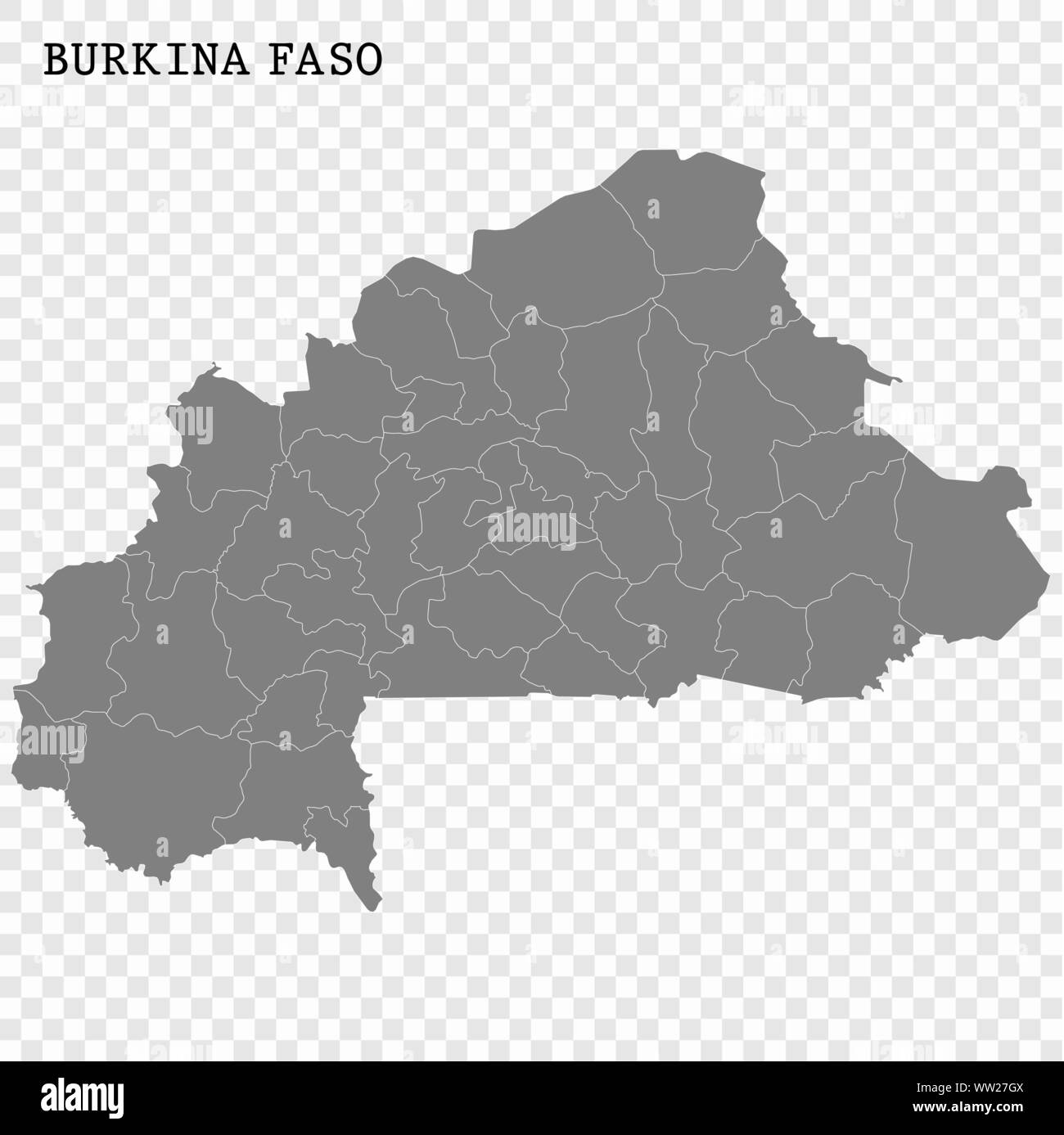 High quality map of Burkina Faso with borders of the regions Stock ...