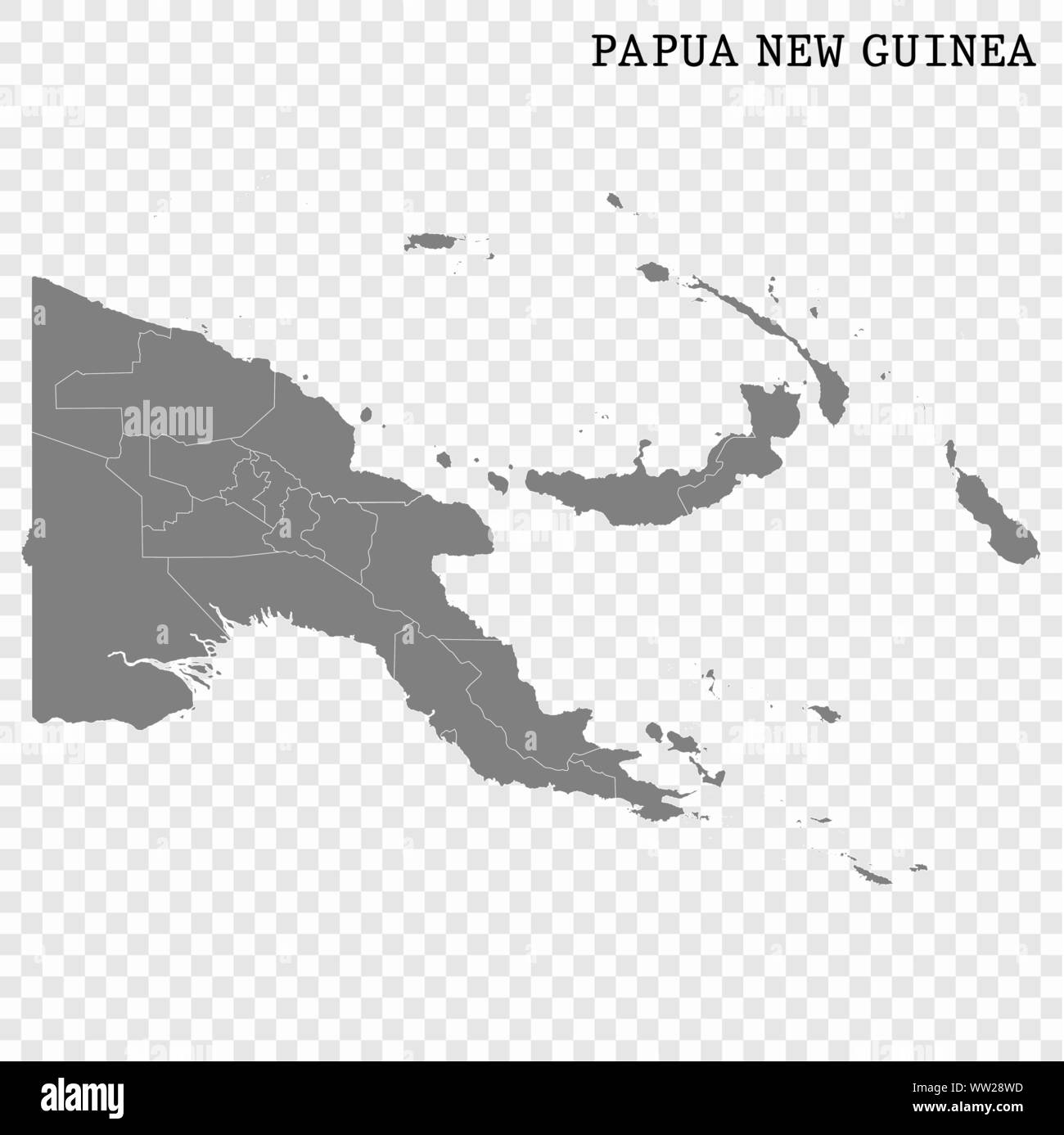 High quality map of Papua New Guinea with borders of the regions Stock ...