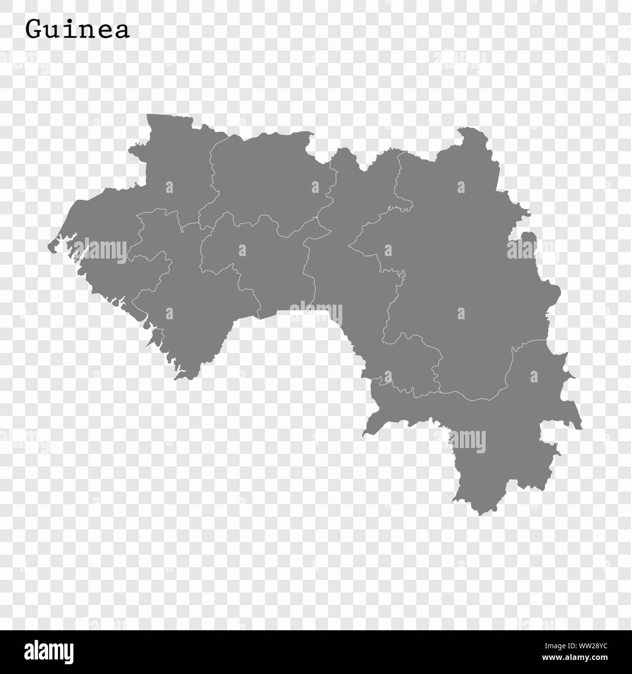 High quality map of Guinea with borders of the regions Stock Vector ...
