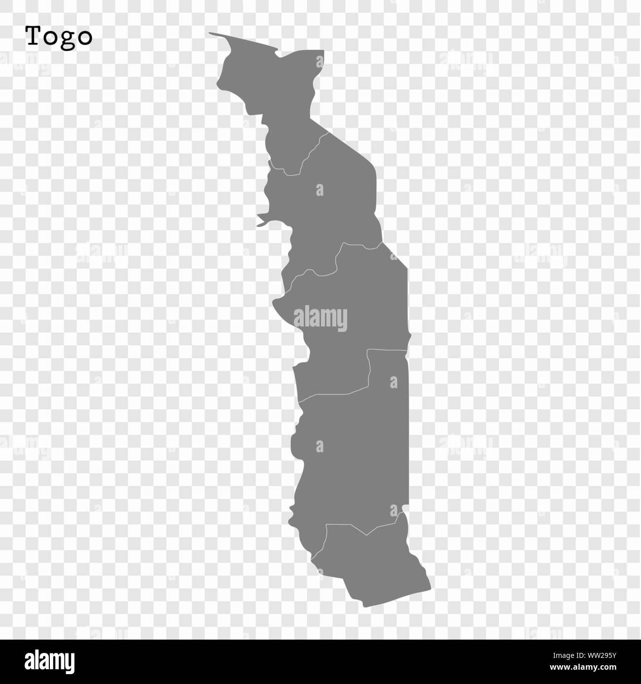 High quality map of Togo with borders of the regions Stock Vector Image ...