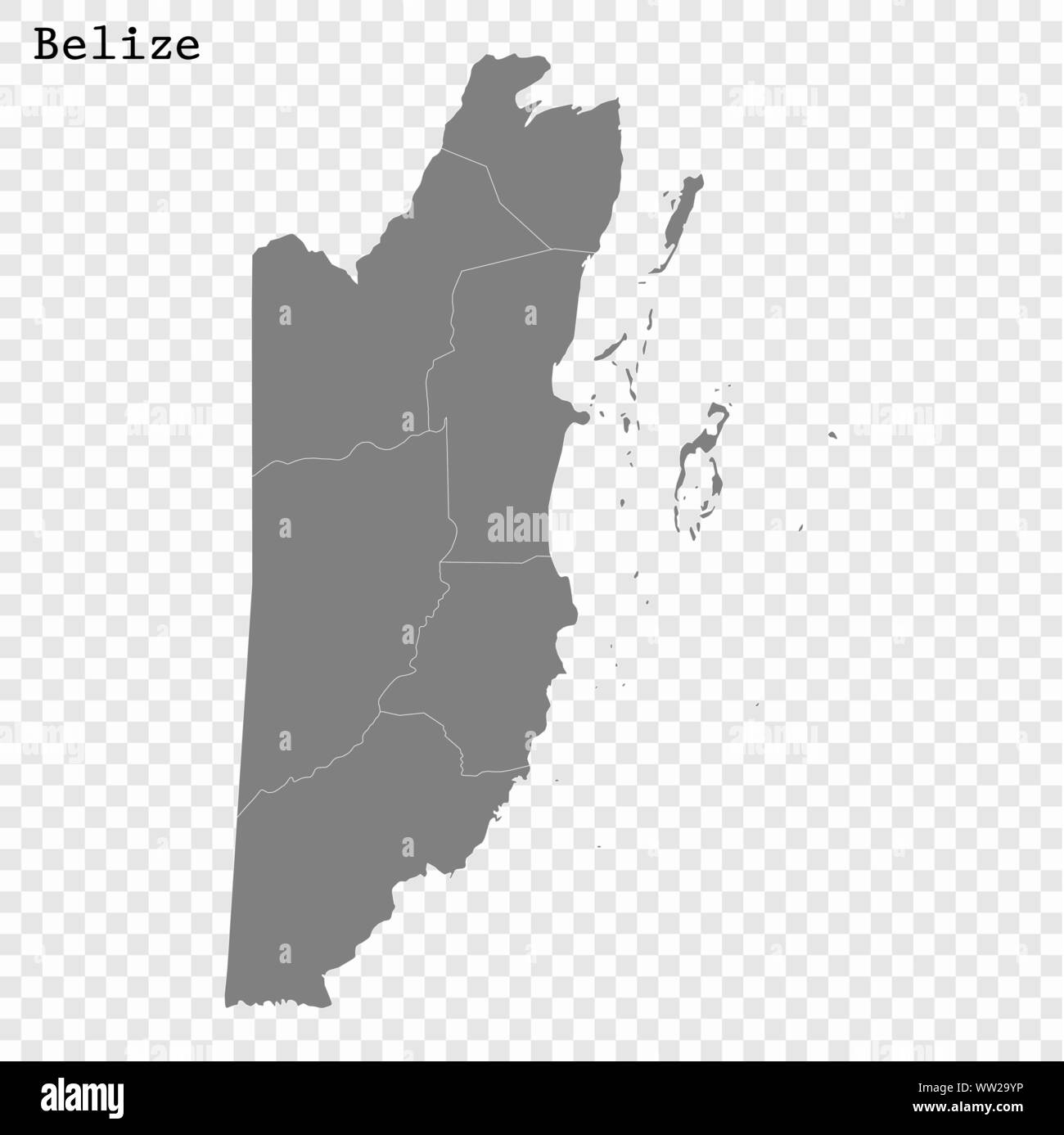 High quality map of Belize with borders of the regions Stock Vector ...