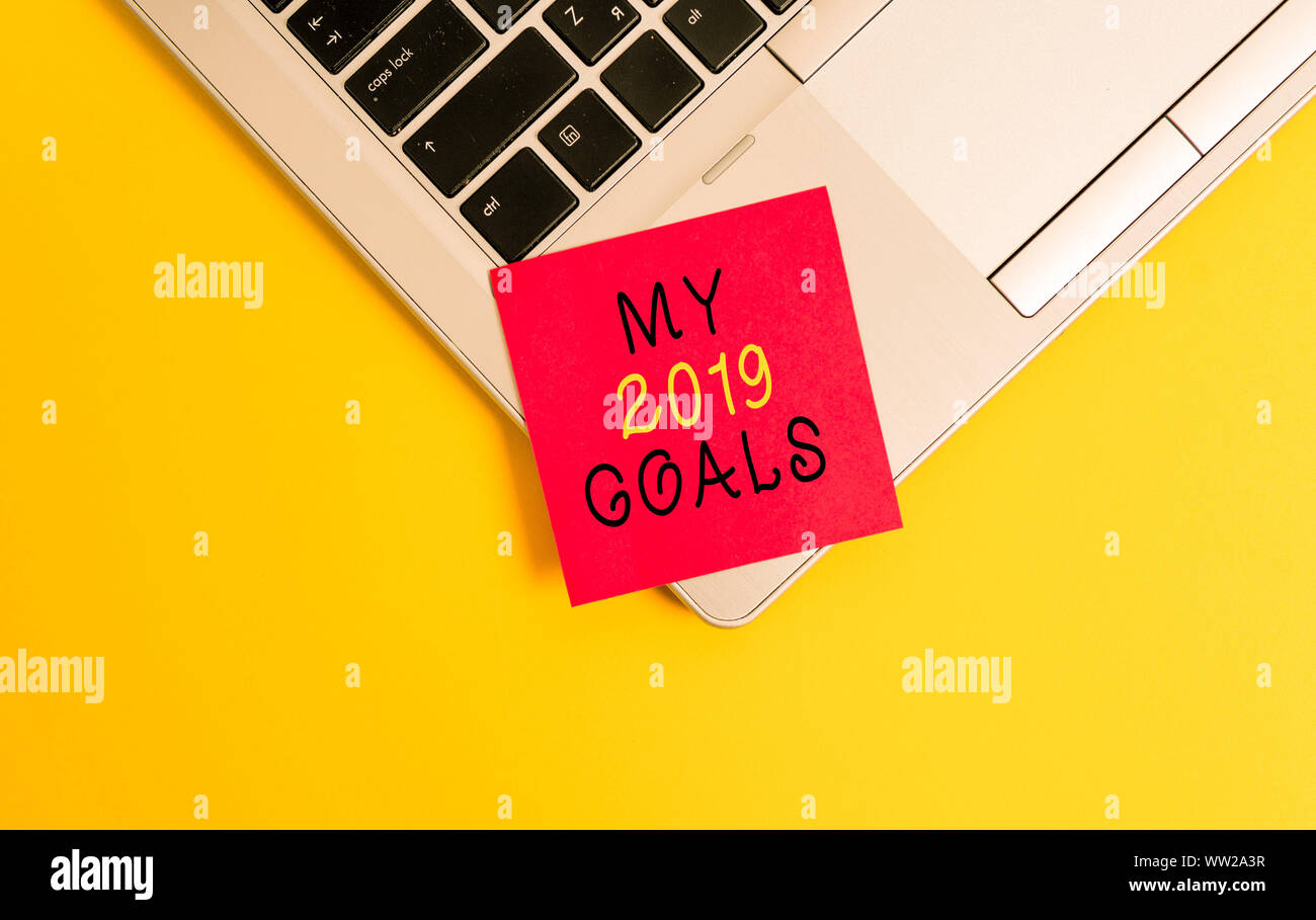Writing note showing My 2019 Goals. Business concept for setting up ...
