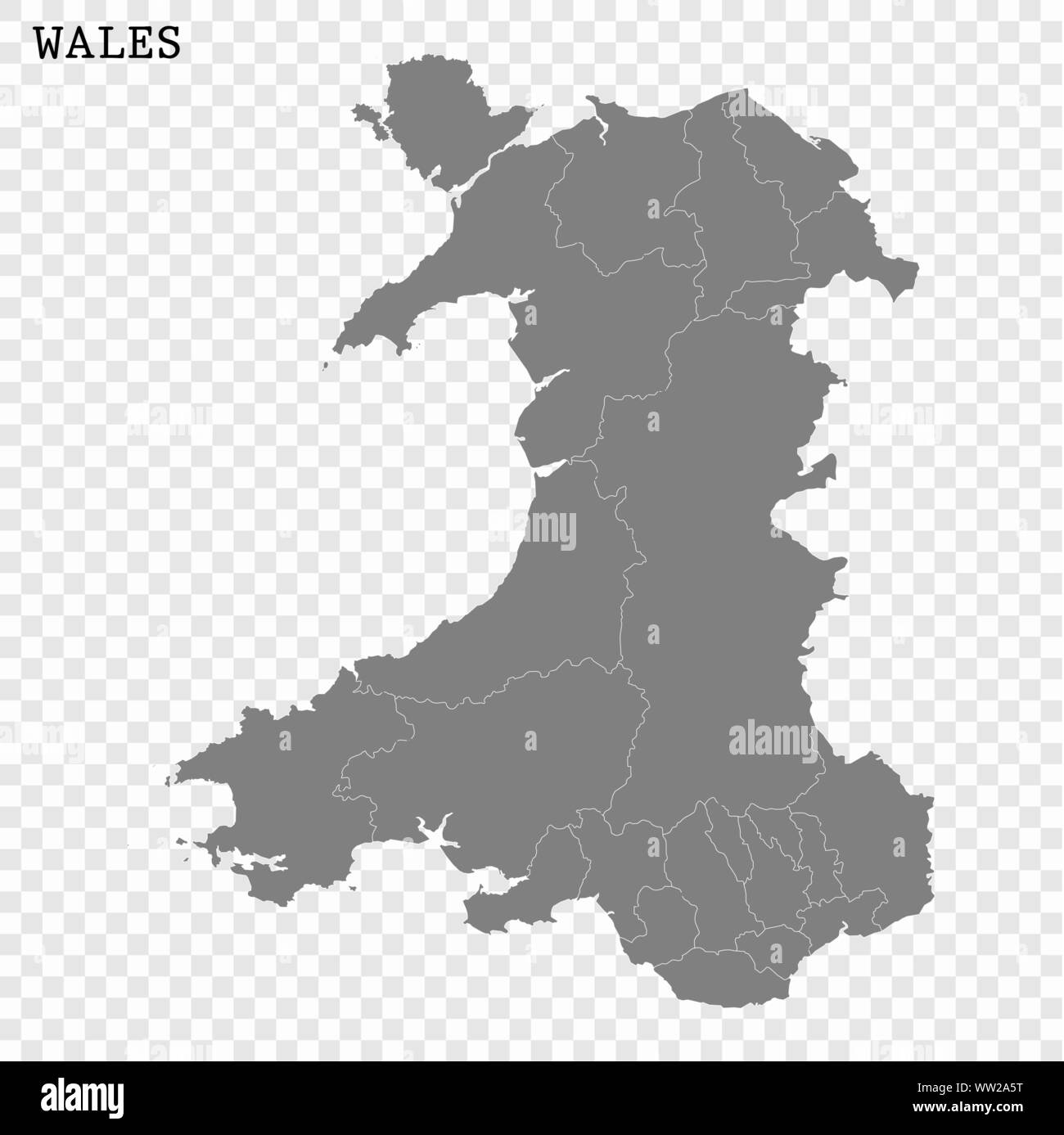 High quality map of Wales with borders of the regions Stock Vector ...