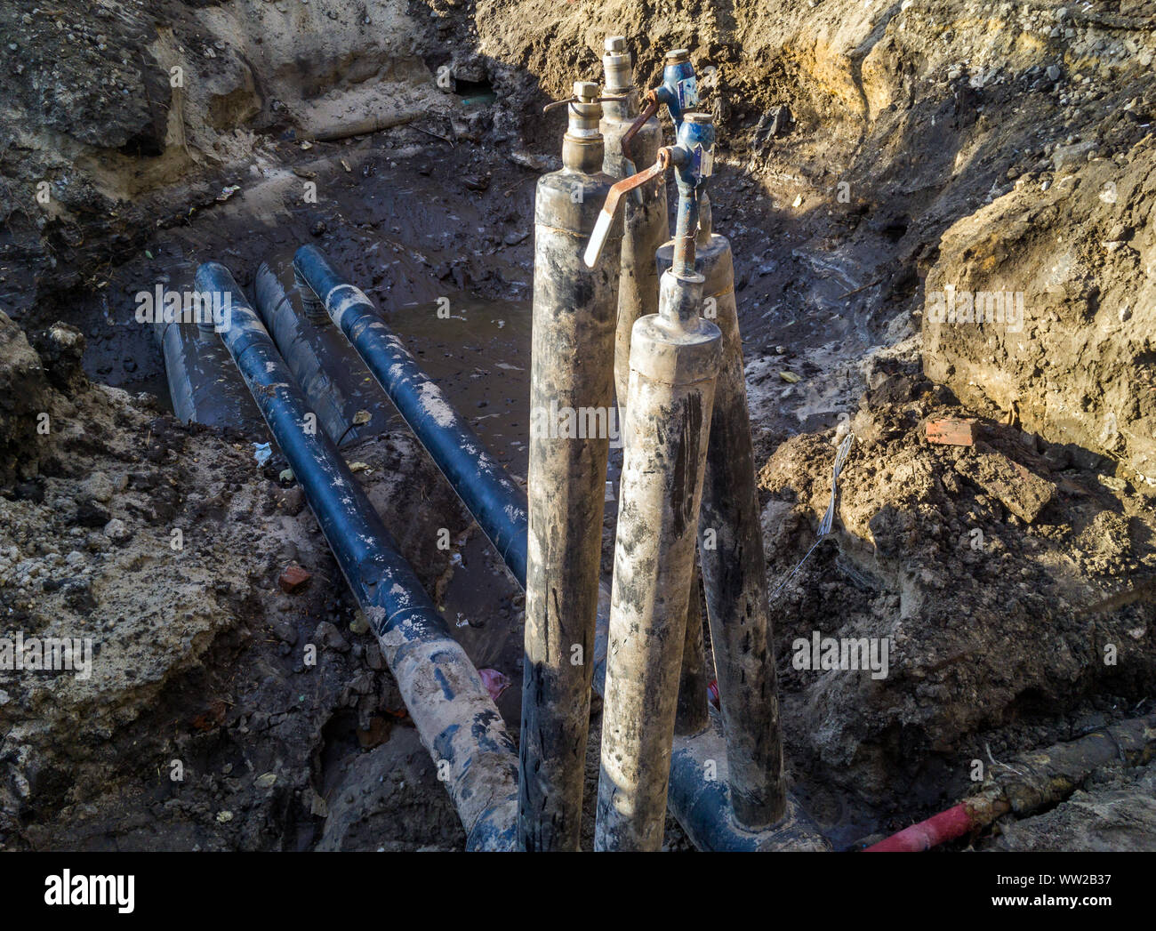 Installation of water supply in the construction of a new house Stock ...