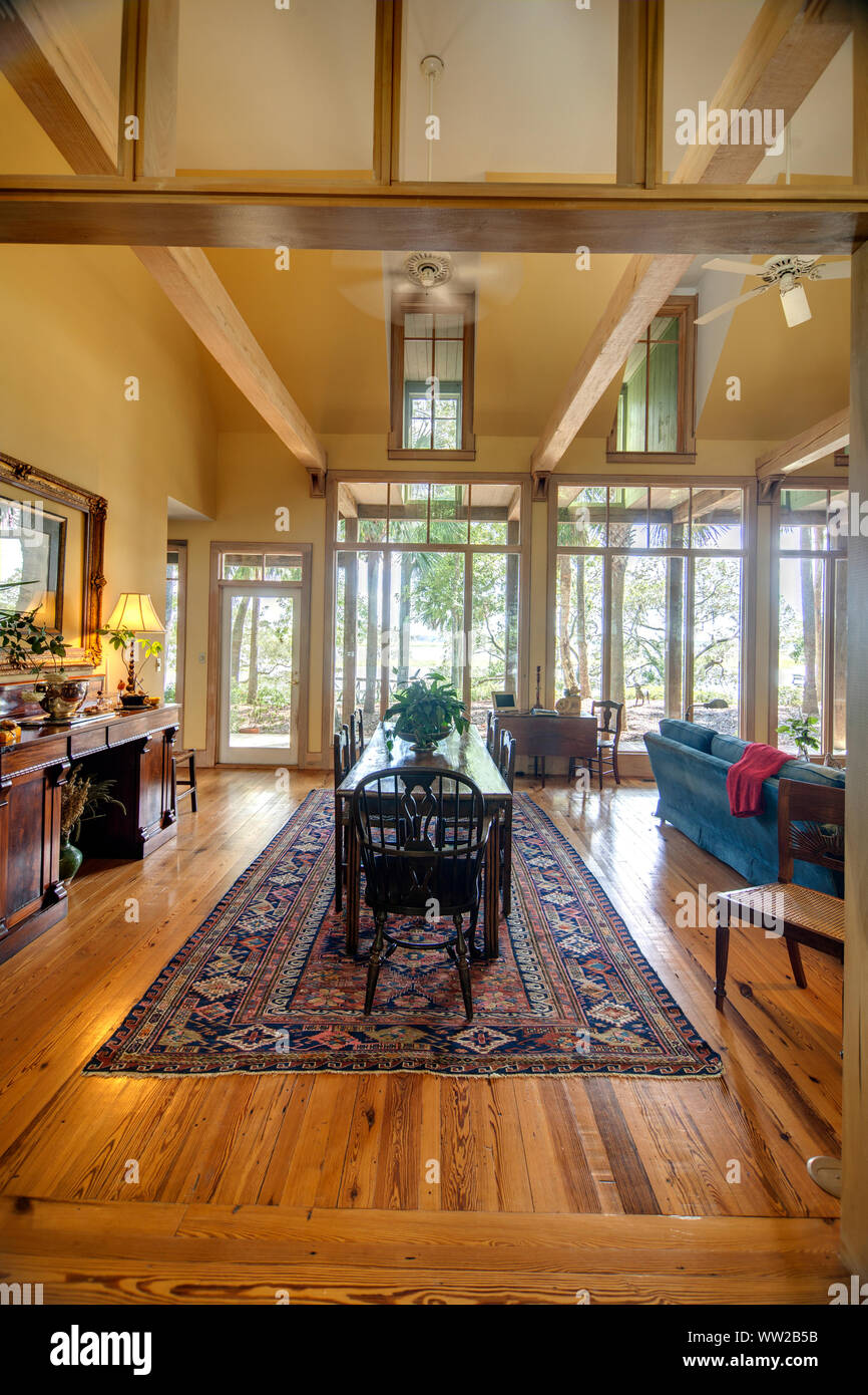 modern dining room with large view windows Stock Photo - Alamy