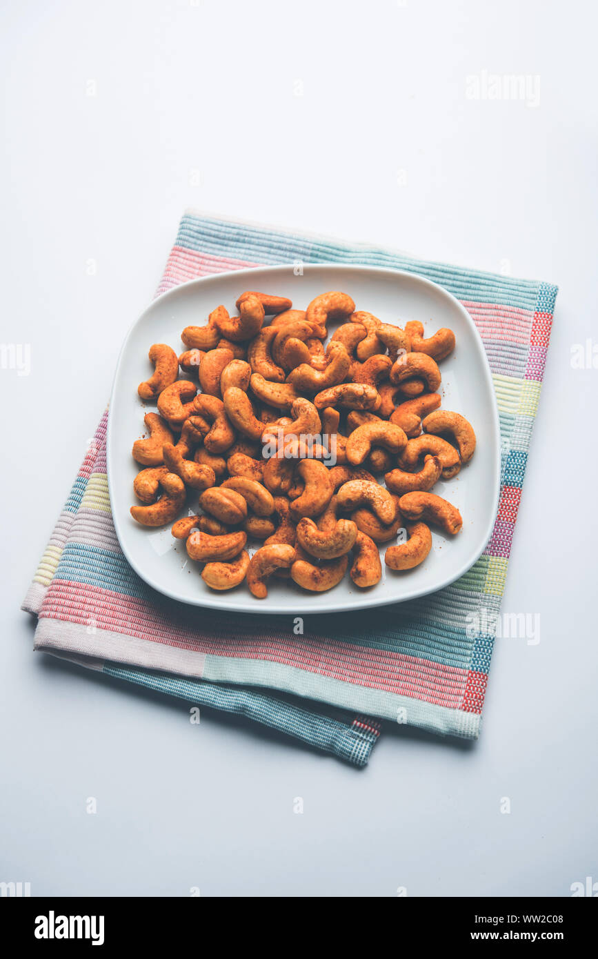 Masala Kaju or spicy Cashew in a bowl. Popular festival snack from ...