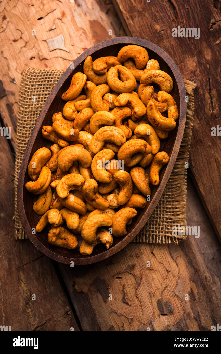 Masala Kaju or spicy Cashew in a bowl. Popular festival snack from ...