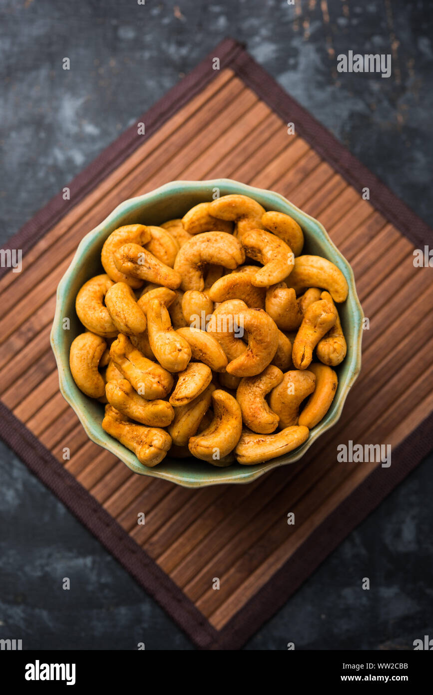 Masala Kaju or spicy Cashew in a bowl. Popular festival snack from ...