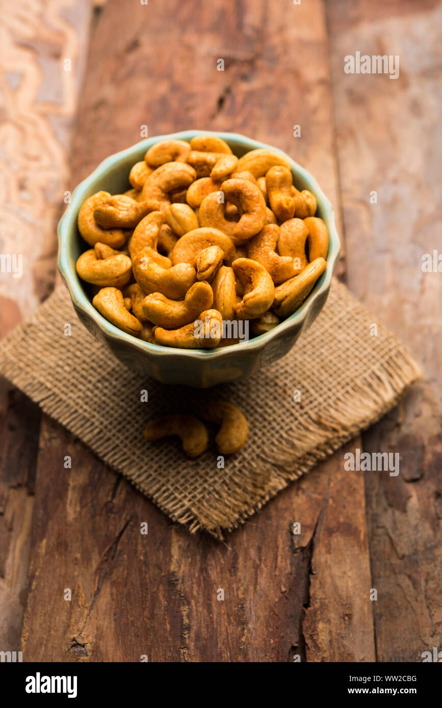 Masala Kaju or spicy Cashew in a bowl. Popular festival snack from ...