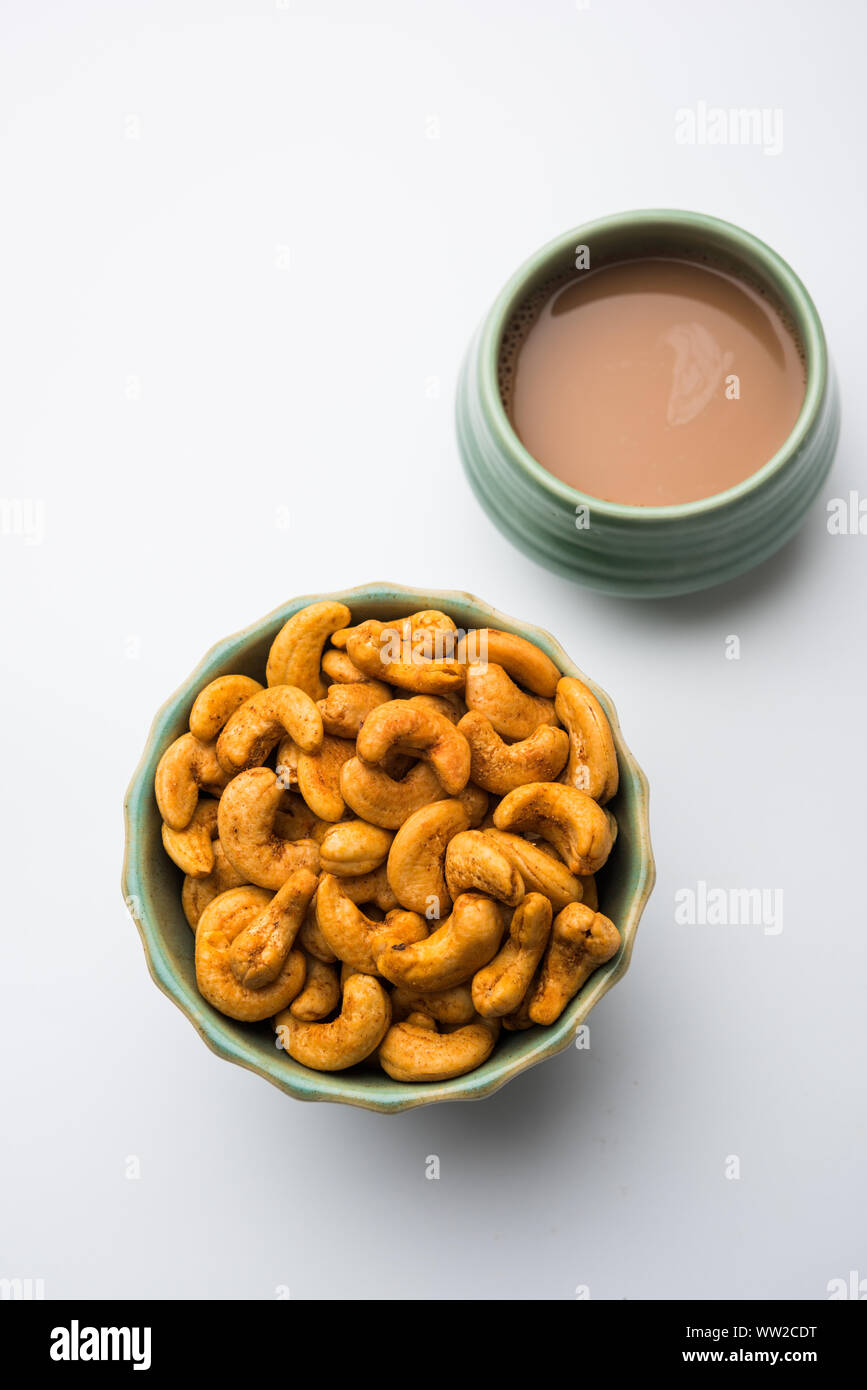 Masala Kaju or spicy Cashew in a bowl. Popular festival snack from ...