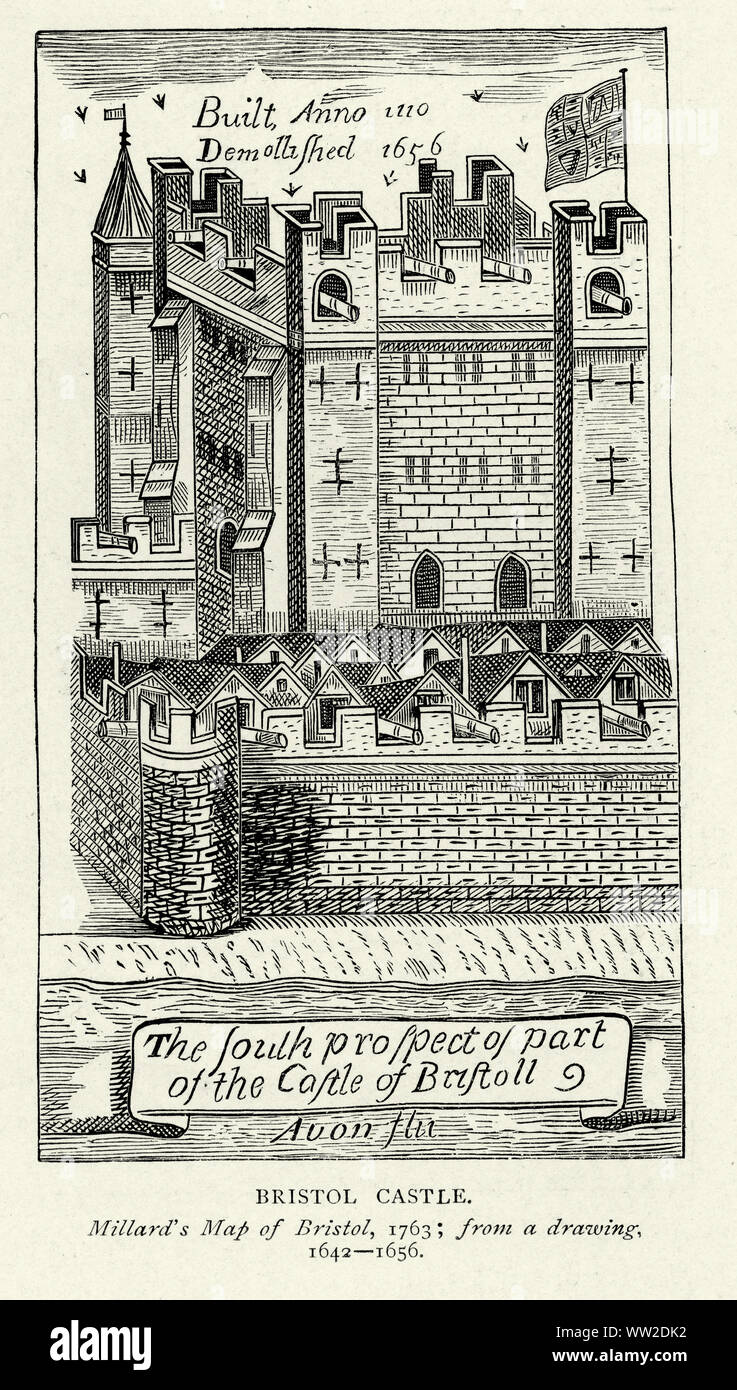 Bristol Castle viewed from the River Avon, 17th Century. Bristol Castle ...