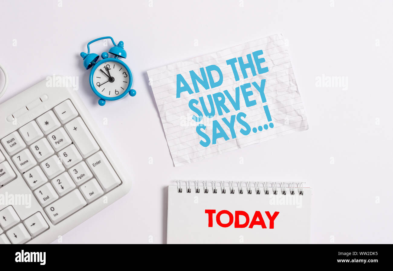 Text sign showing And The Survey Says. Business photo showcasing ...