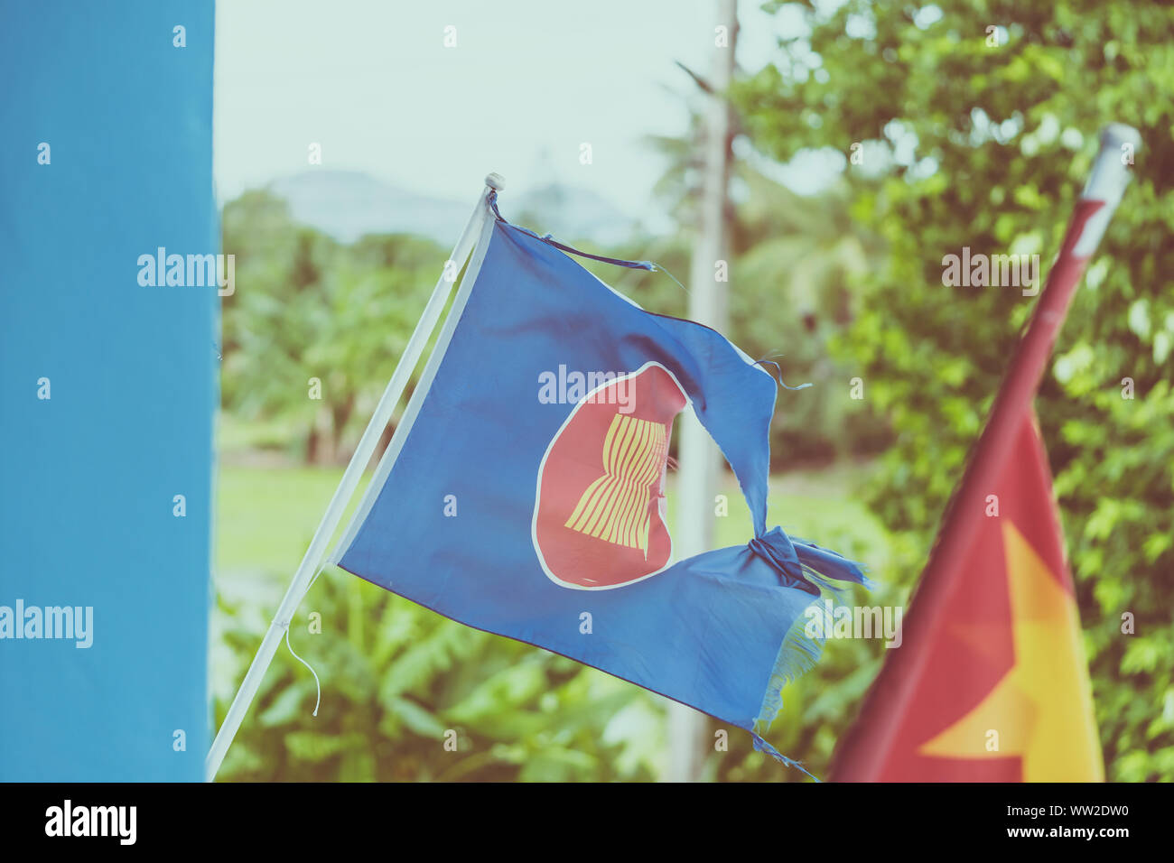 The old Association of South East Asian Nations flag with a big hole ...