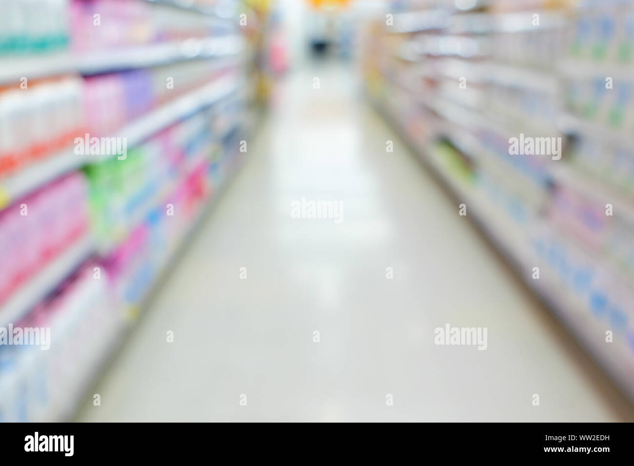 Abstract blurred shelf of modern supermarket store, Business background ...