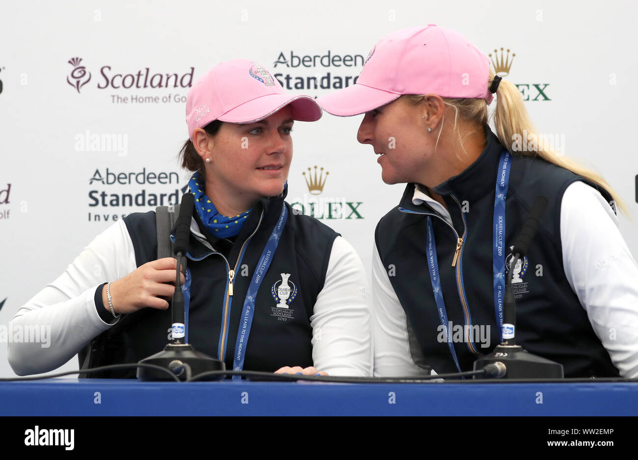 Team Europe's Caroline Masson (left) and Anna Nordqvist during a press ...