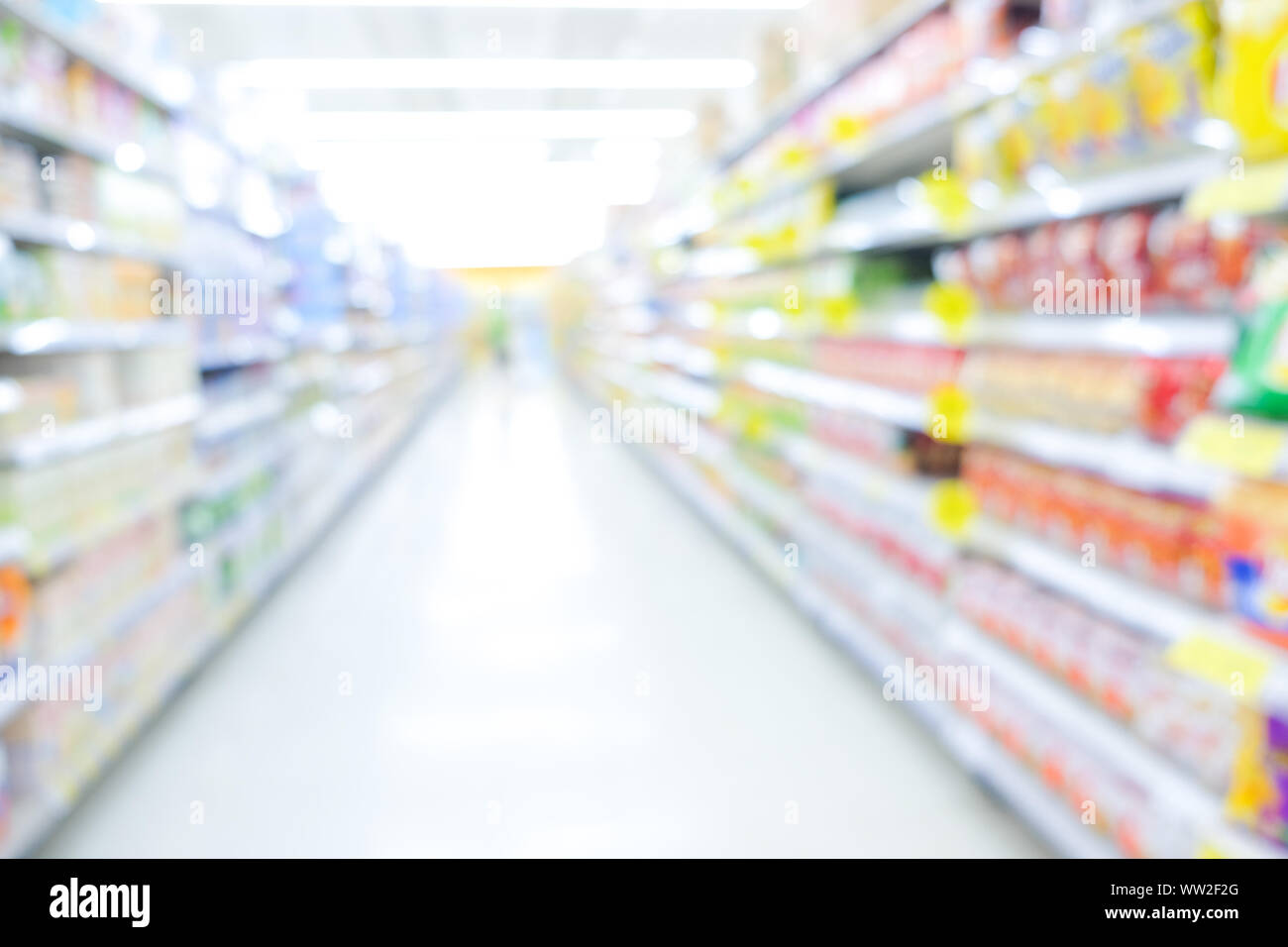 Abstract blurred shelf of modern supermarket store, Business background ...