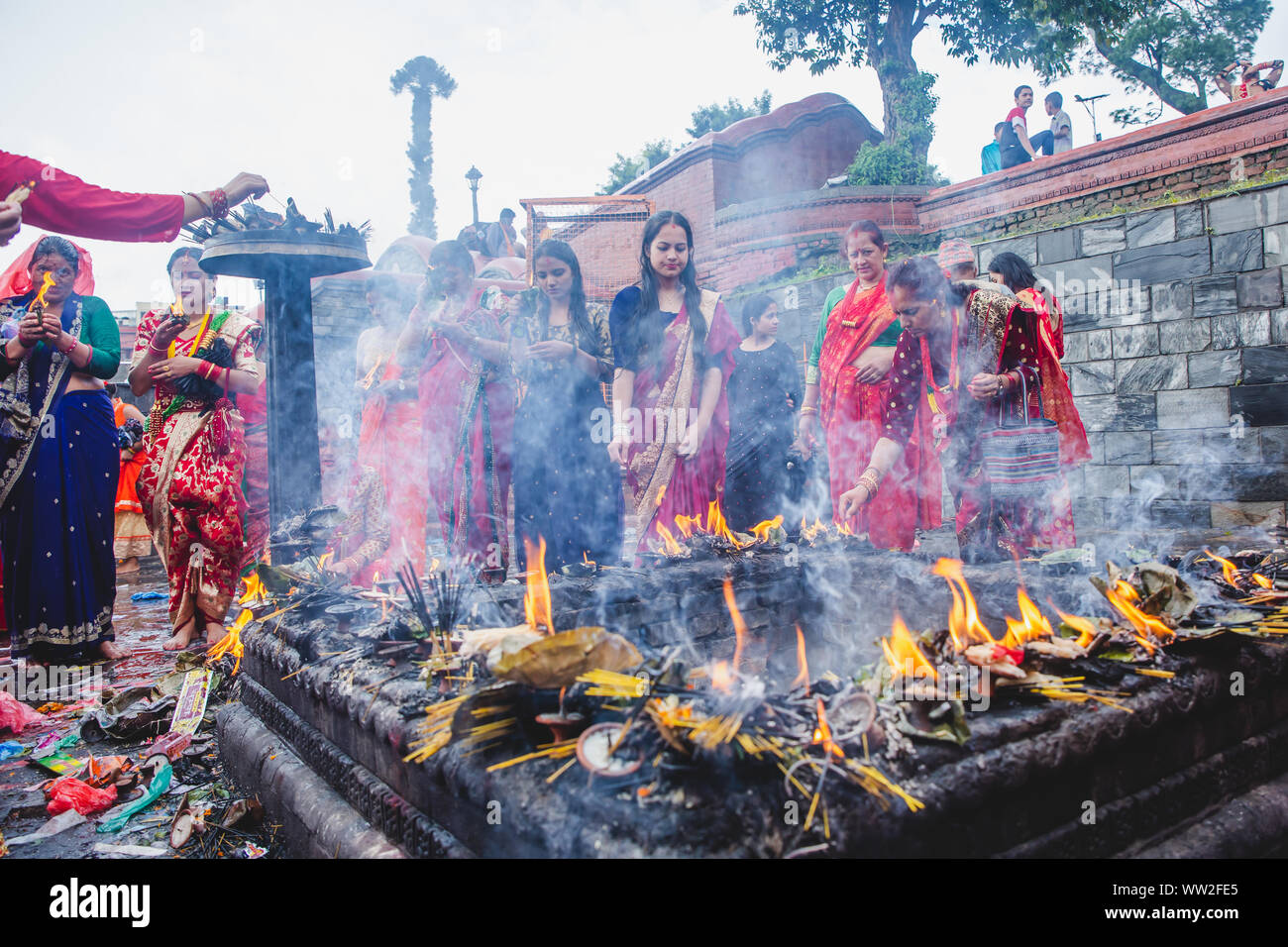 kathmandu,Nepal - Sep 2,2019 : Hindu women offer prayers at the ...
