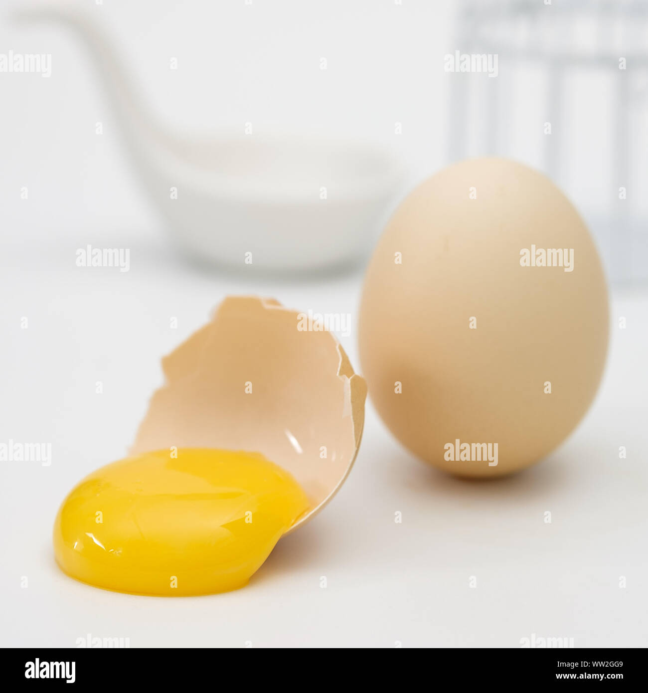 Eggs and yolks arranged in a white scene, Egg is beneficial to the body ...