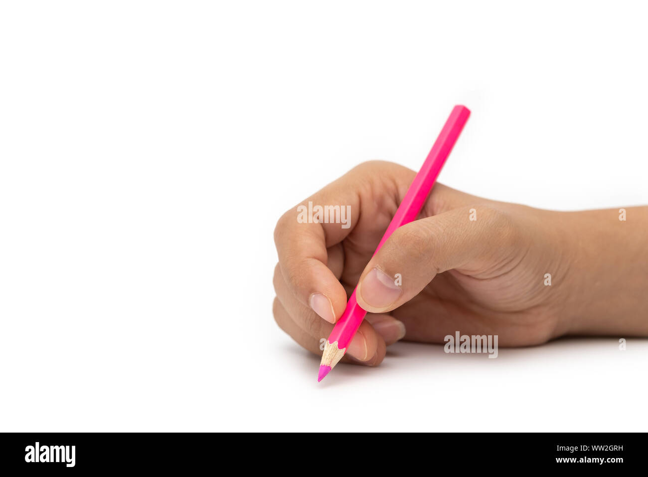 Female hand with colorful pencil isolated on white background Stock ...