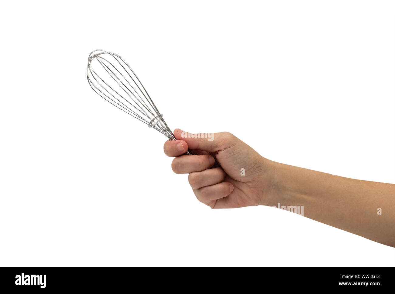 Female hand with a kitchen whisk isolated on white background Stock ...