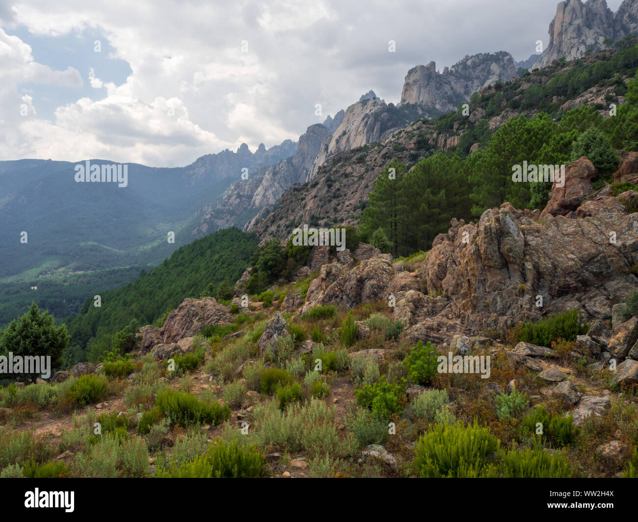 Mountain landscape in the Aiguilles de Bavella (Corsica - France Stock ...