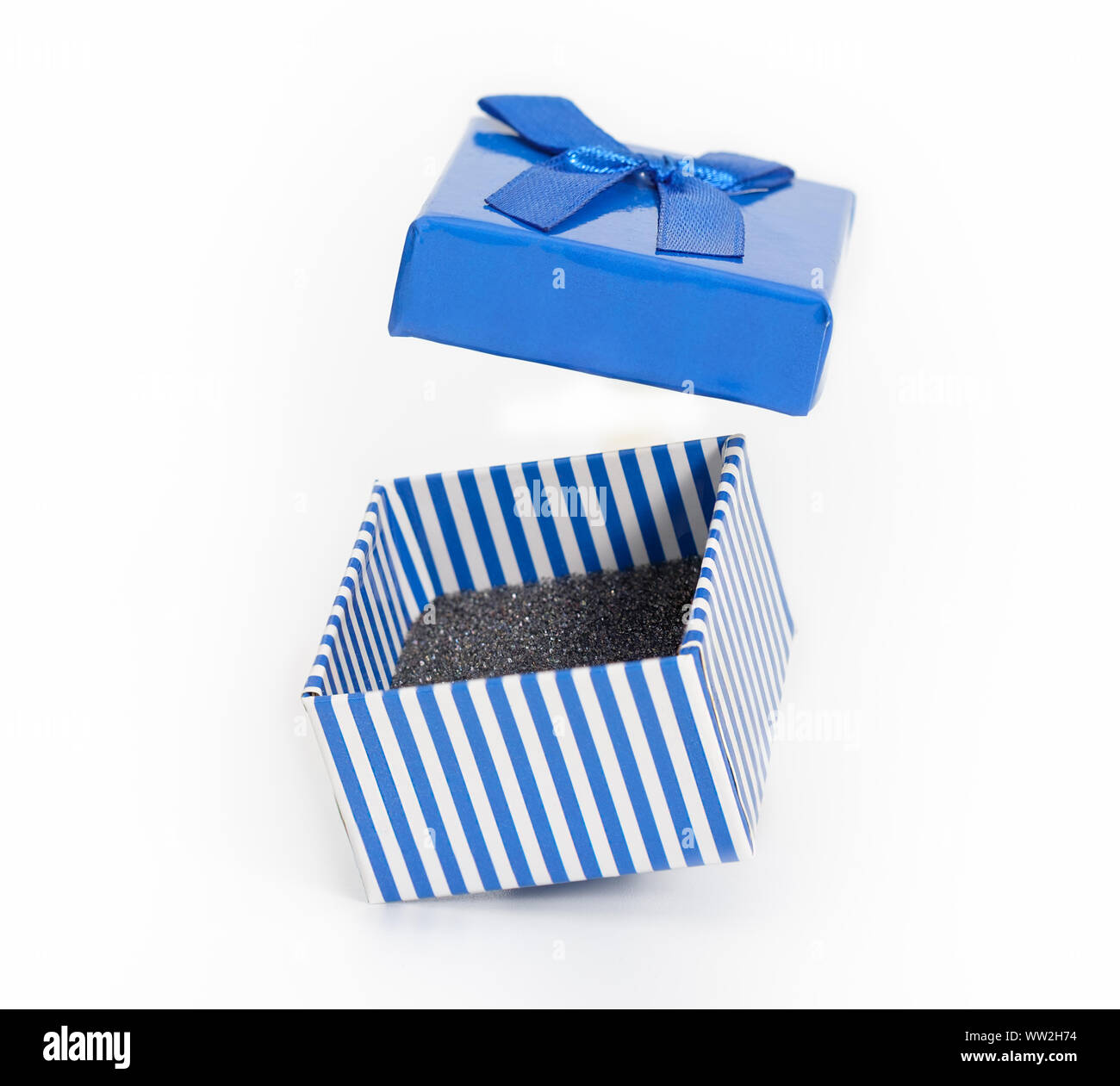 Open Blue gift box with white bow isolated on white background Stock ...