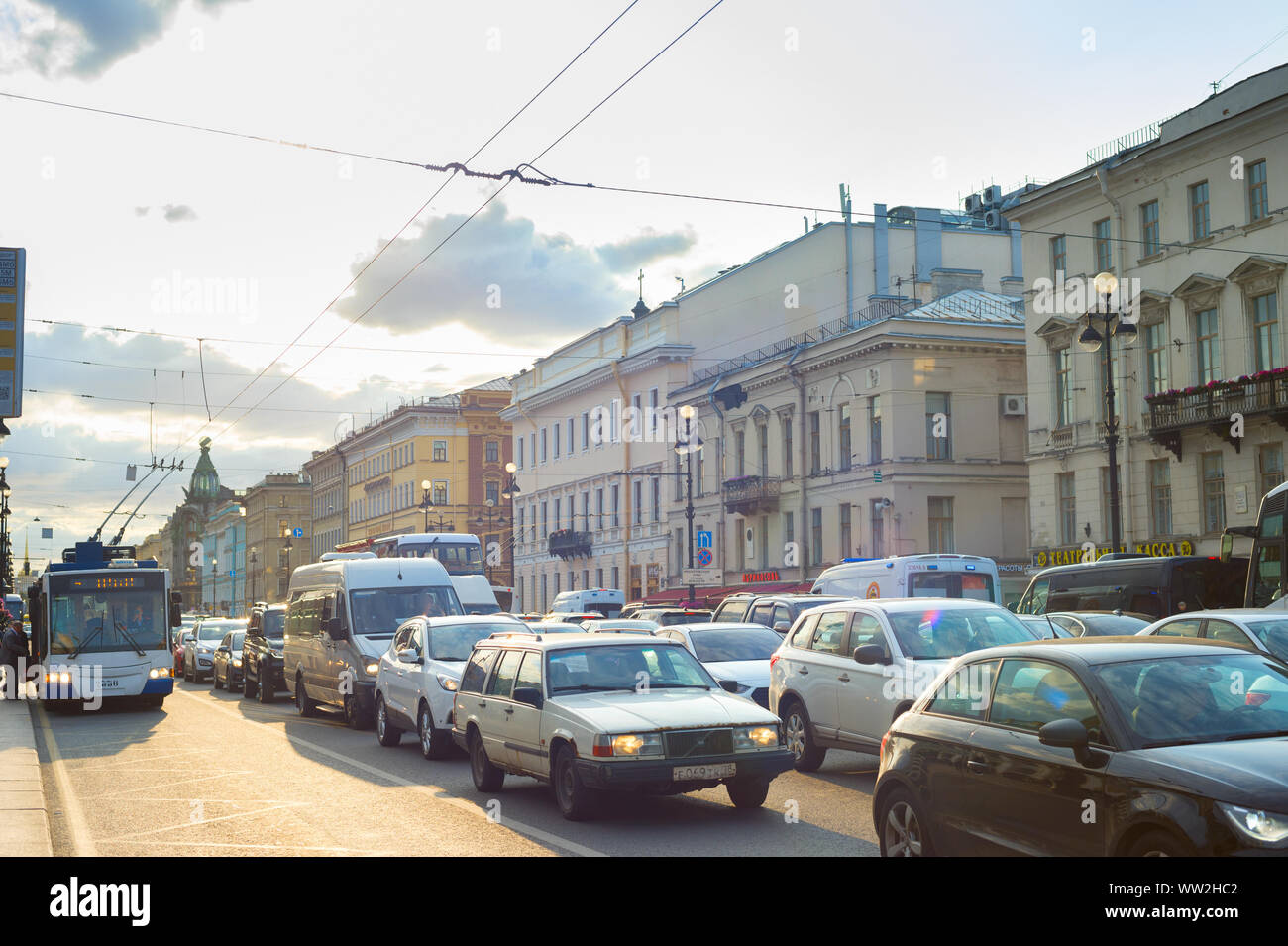 SAINT PETERSBURG, RUSSIA - JULY 11, 2019: Cars in traffic jam on ...