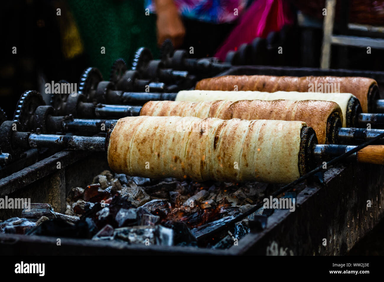 Preparation of the famous, traditional and delicious Hungarian Chimney ...