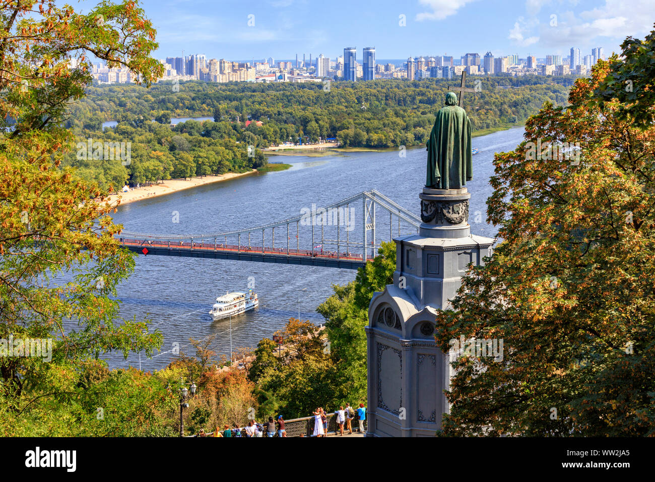 View of the Dnipro River and the left bank of Kyiv from the height of ...