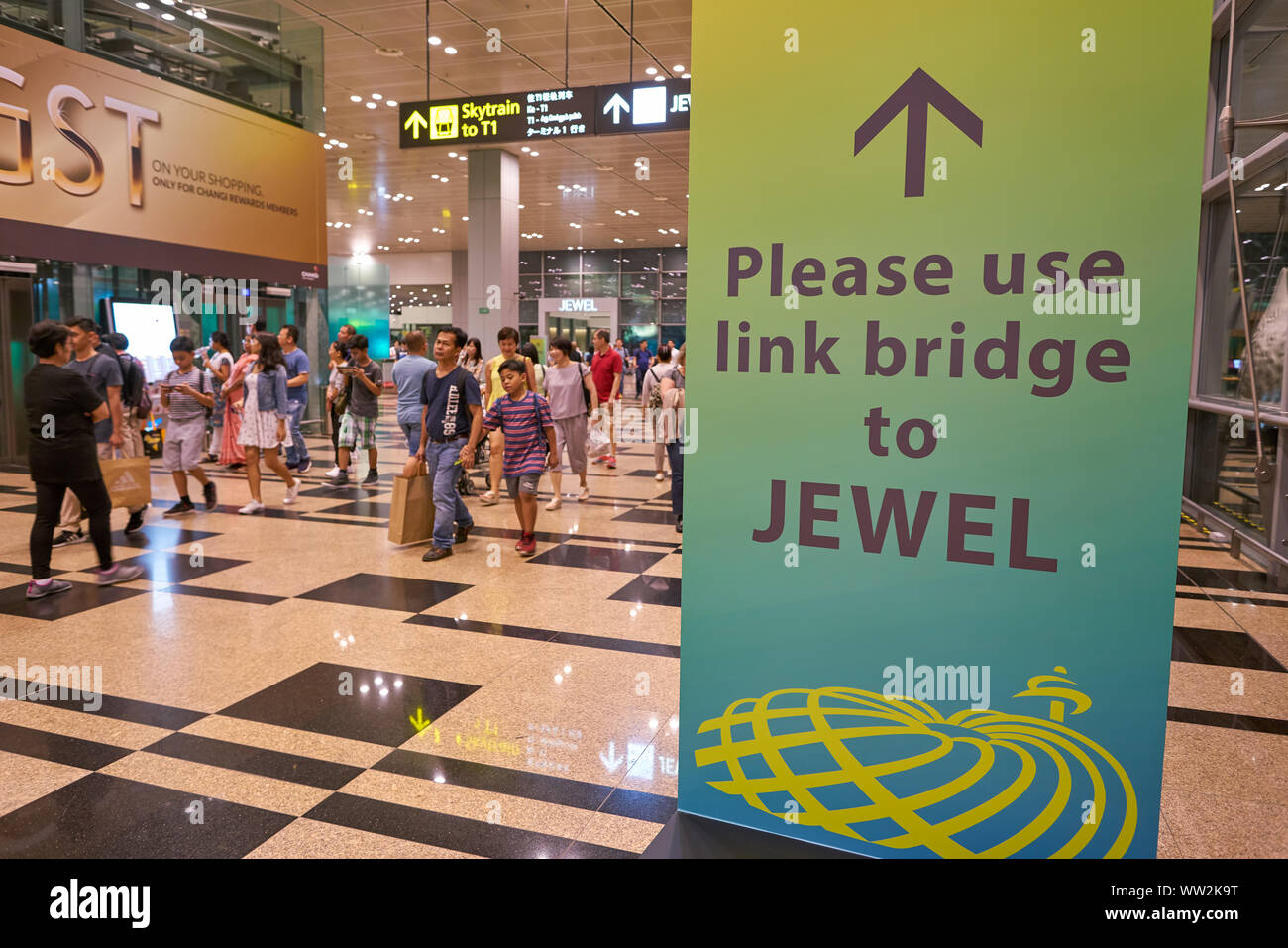 SINGAPORE - CIRCA APRIL, 2019: direction sign at Singapore Changi ...