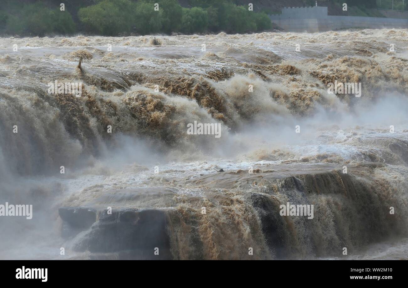 A view of the Hukou Waterfall on the Yellow River, also known as ...