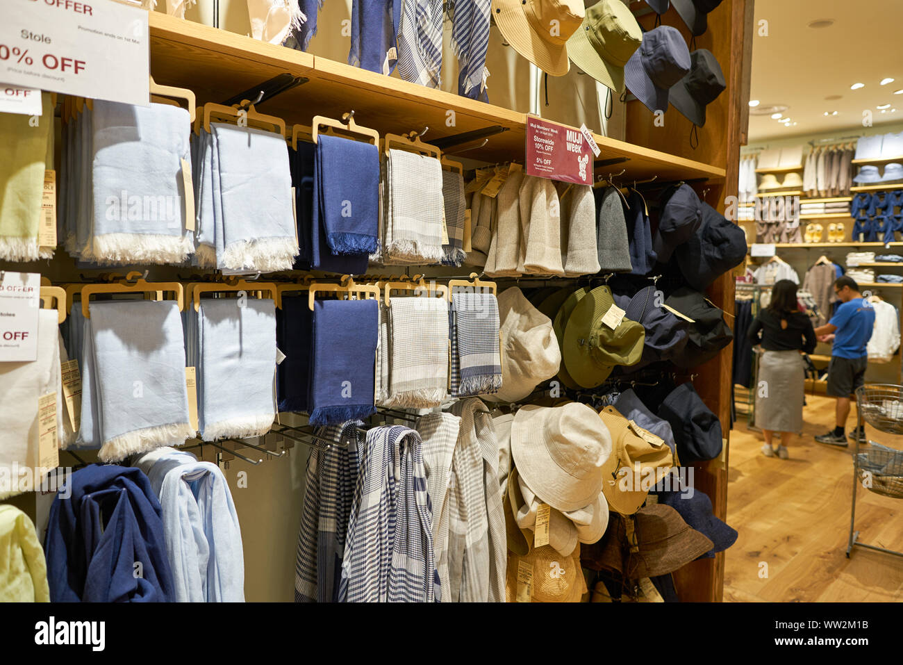 SINGAPORE - CIRCA APRIL, 2019: clothes on display at Muji store in ...