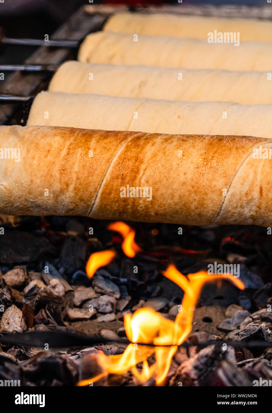 Preparation of the famous, traditional and delicious Hungarian Chimney ...