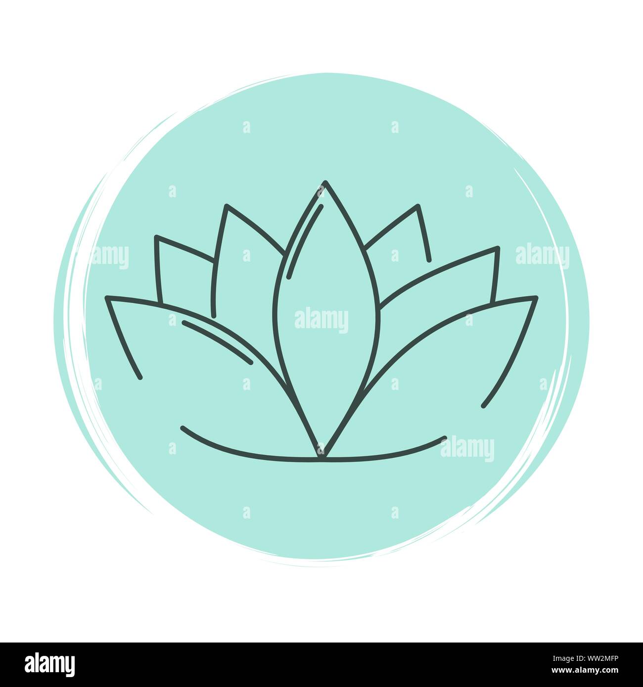 lotus icon logo vector illustration on blue circle with brush texture ...